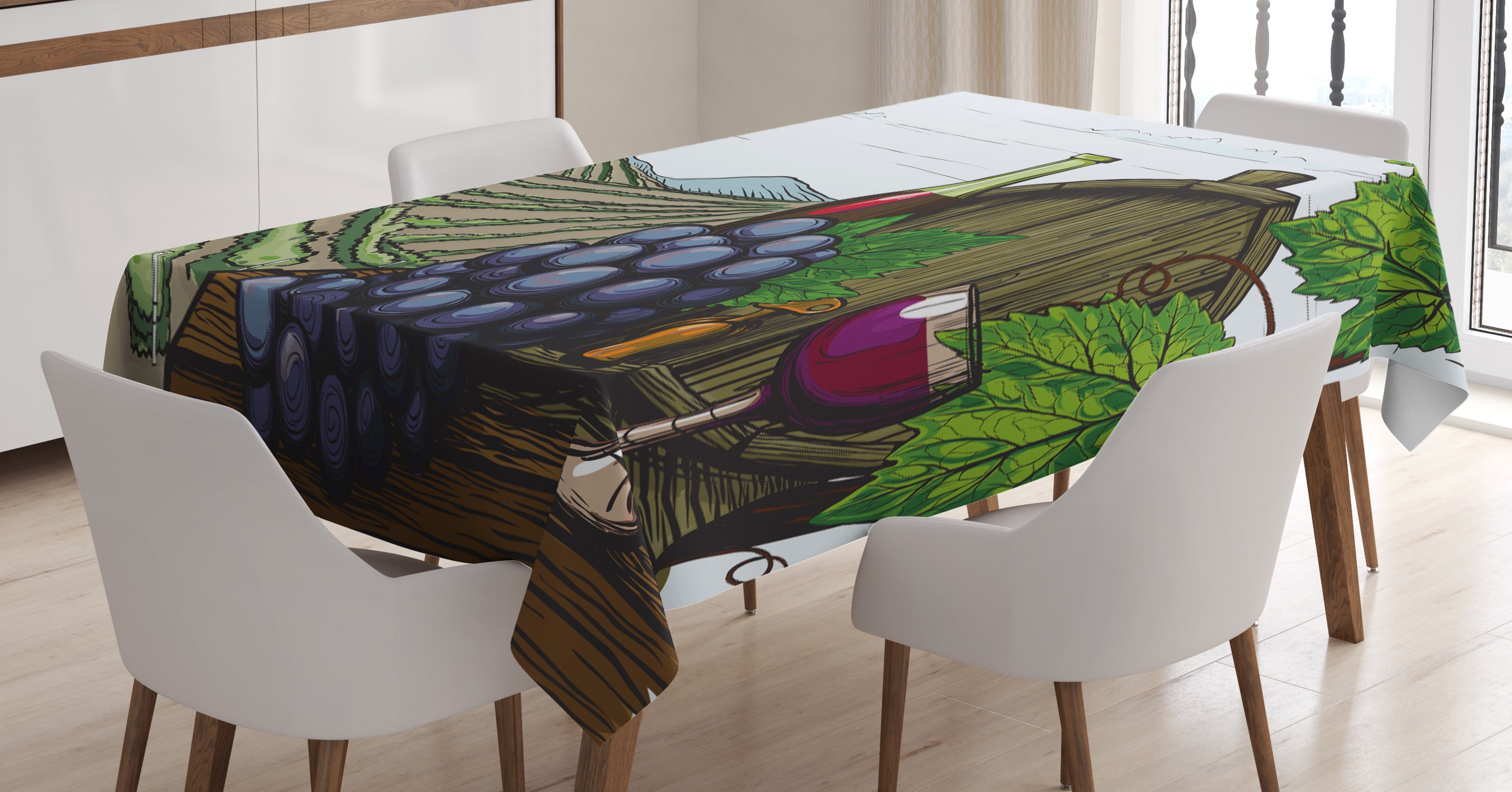 Ambesonne Wine Tablecloth Rectangular Table Cover, Views of Vineyards ...