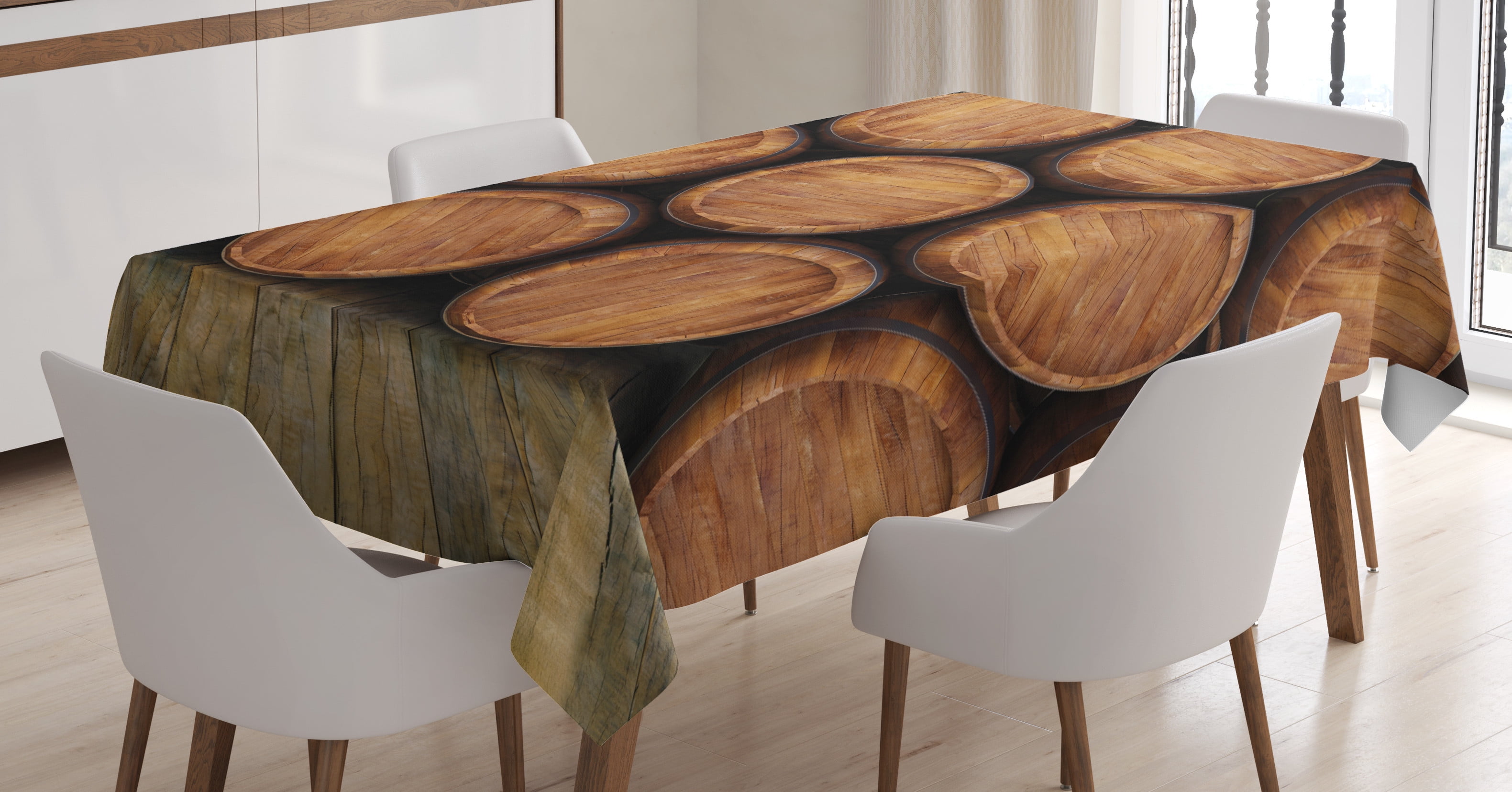 Ambesonne Wine Tablecloth Rectangular Table Cover, Wall of Wooden ...