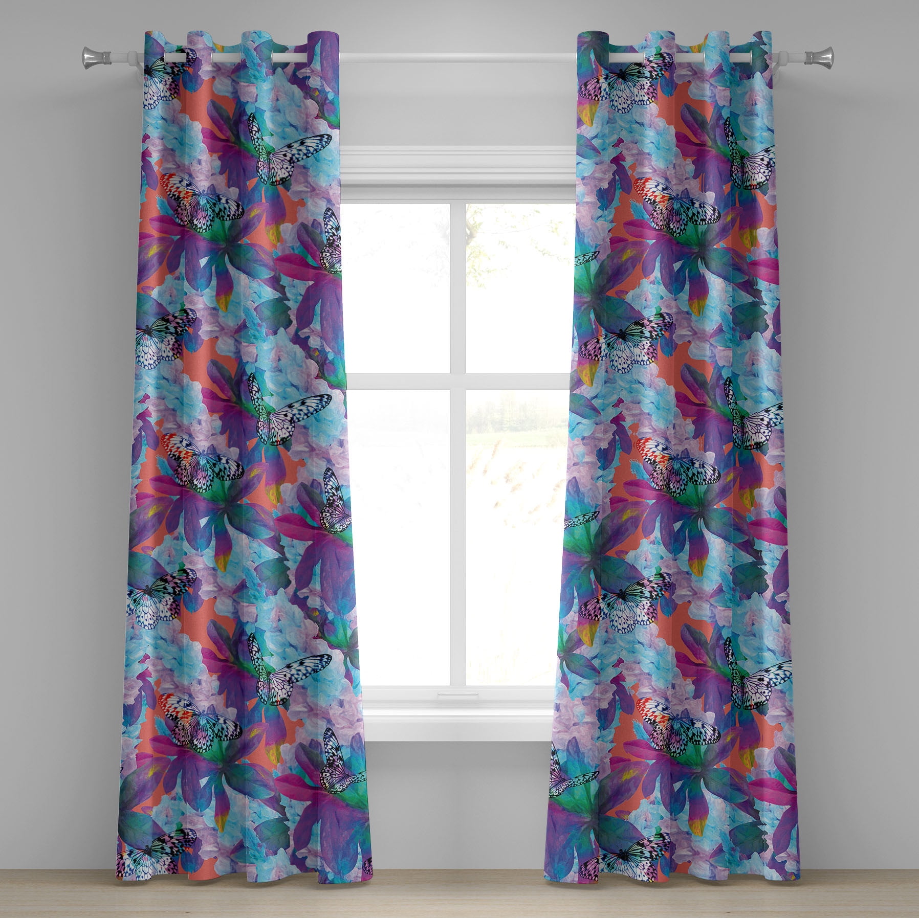 Ambesonne Wings of Spring Grommet Curtain, Colorful Peony Iris, 50"x96 ...