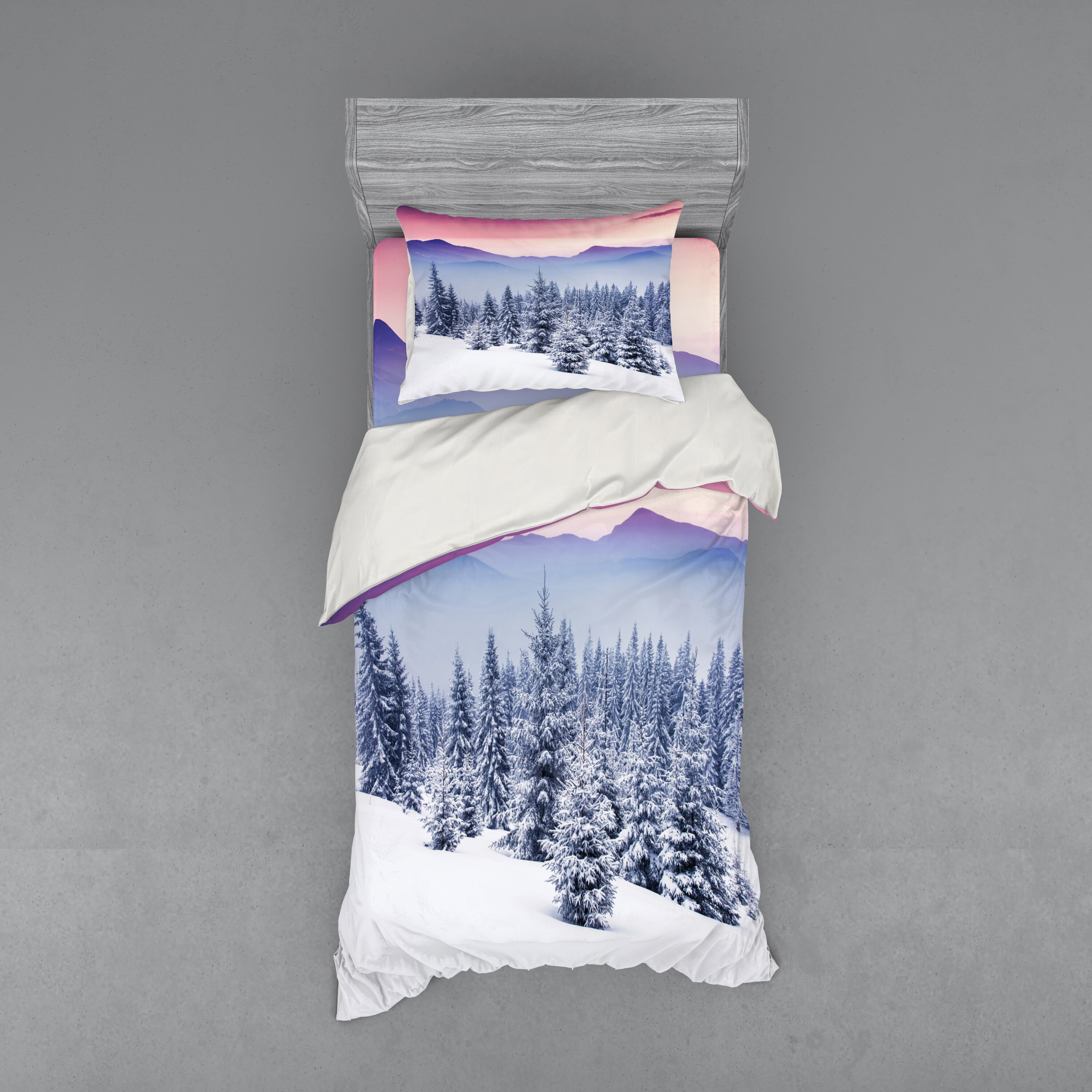 Ambesonne Winter Bedding Set 3 Pcs, Dreamy Evening Landscape, Twin ...