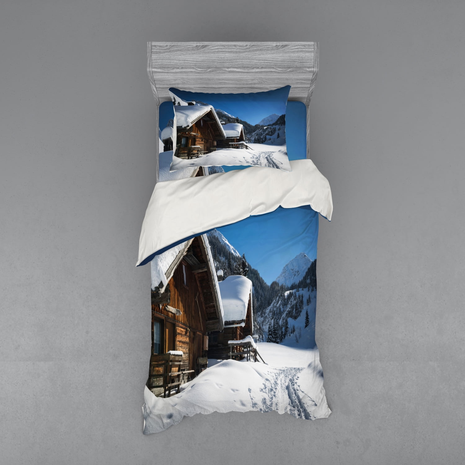 Ambesonne Winter Bedding Set 3 Pcs, Houses Austria Mountains, Twin XL ...