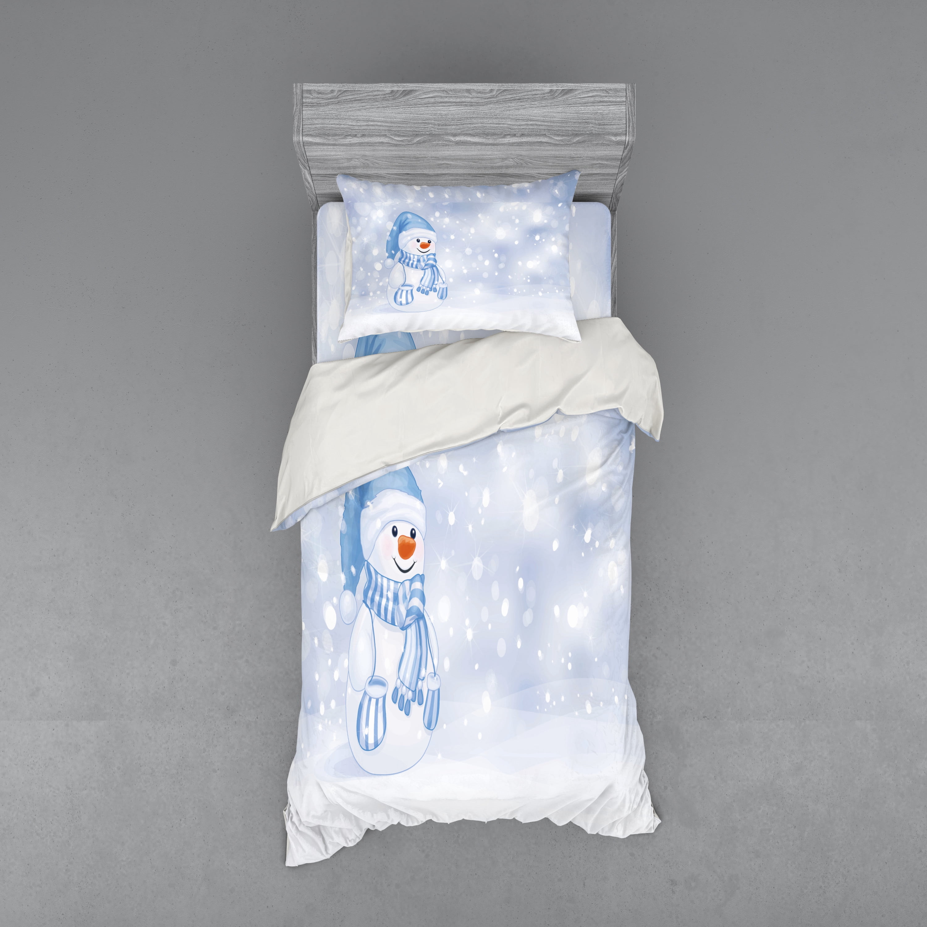 Ambesonne Winter Bedding Set 3 Pcs, Snowman Cartoon, Twin, Pale Blue ...