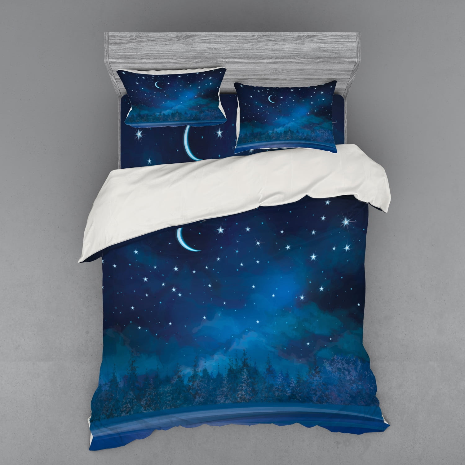 Ambesonne Winter Bedding Set 4 Pcs, Nighttime Painting Blue Moon, Queen ...