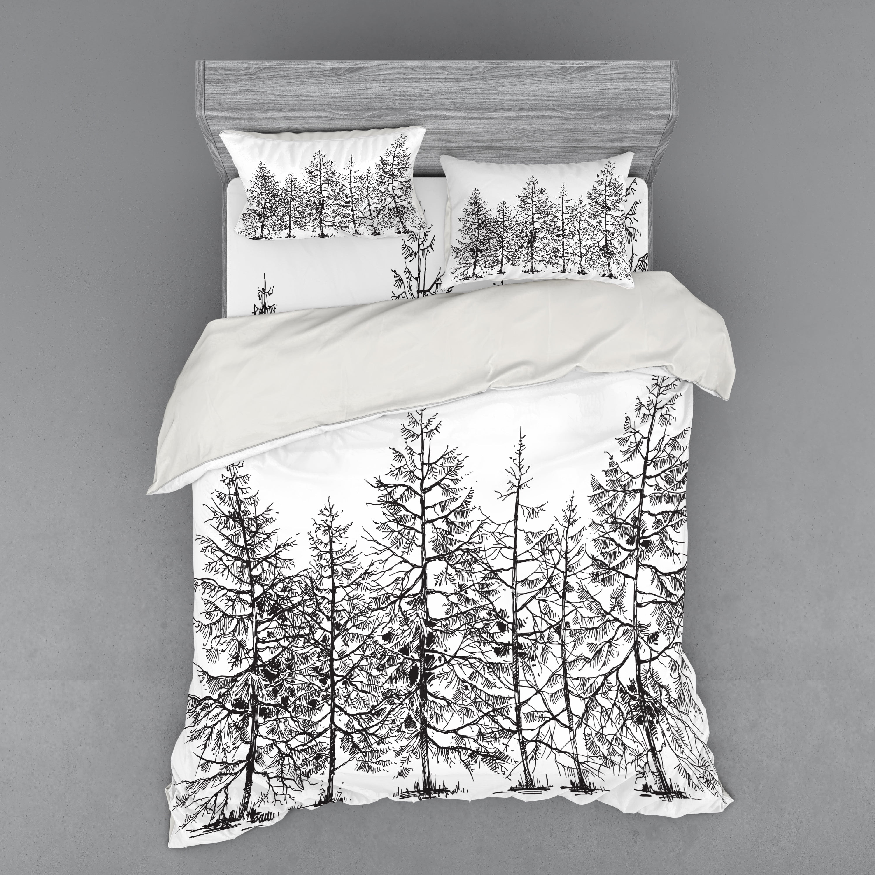 Ambesonne Winter Bedding Set 4 Pcs, Seasonal Pine Tree Landscape, Queen ...