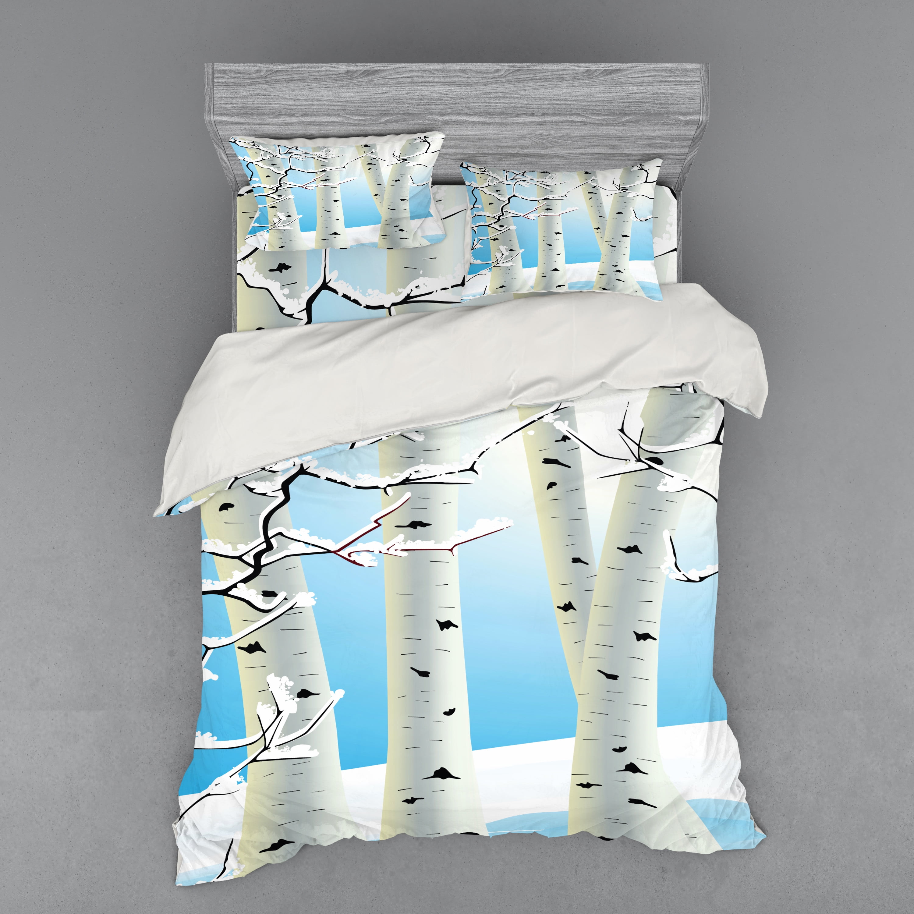 Ambesonne Winter Bedding Set 4 Pcs, Seasonal Snow Forest, Queen, Pale ...