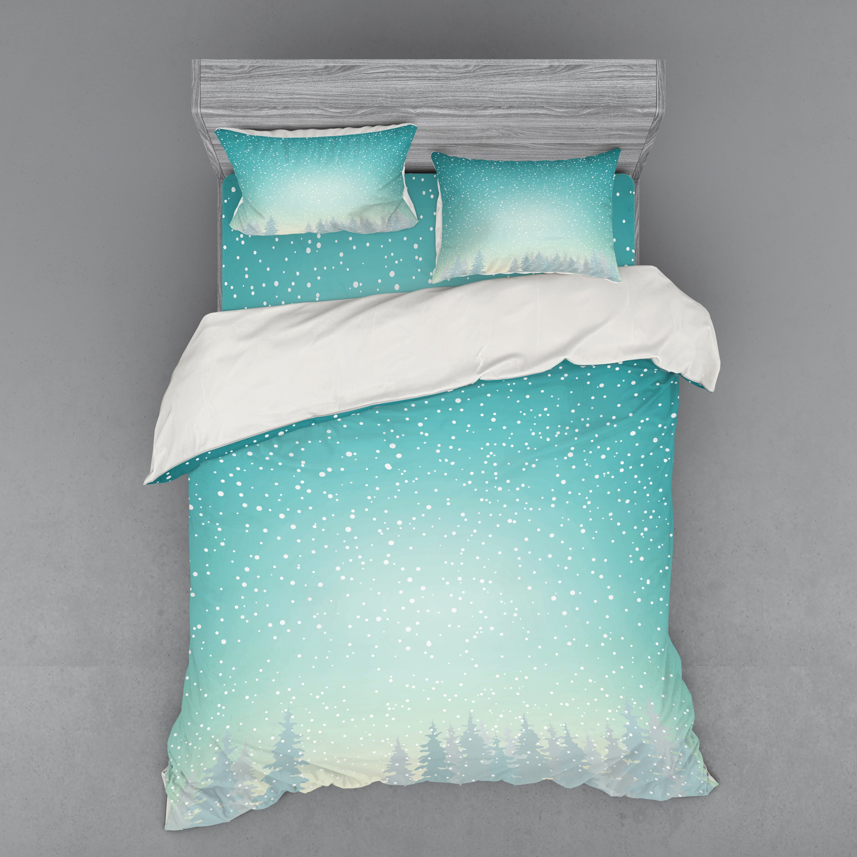 Ambesonne Winter Bedding Set 4 Pcs, Spruce Forest Snow Woods, Queen ...