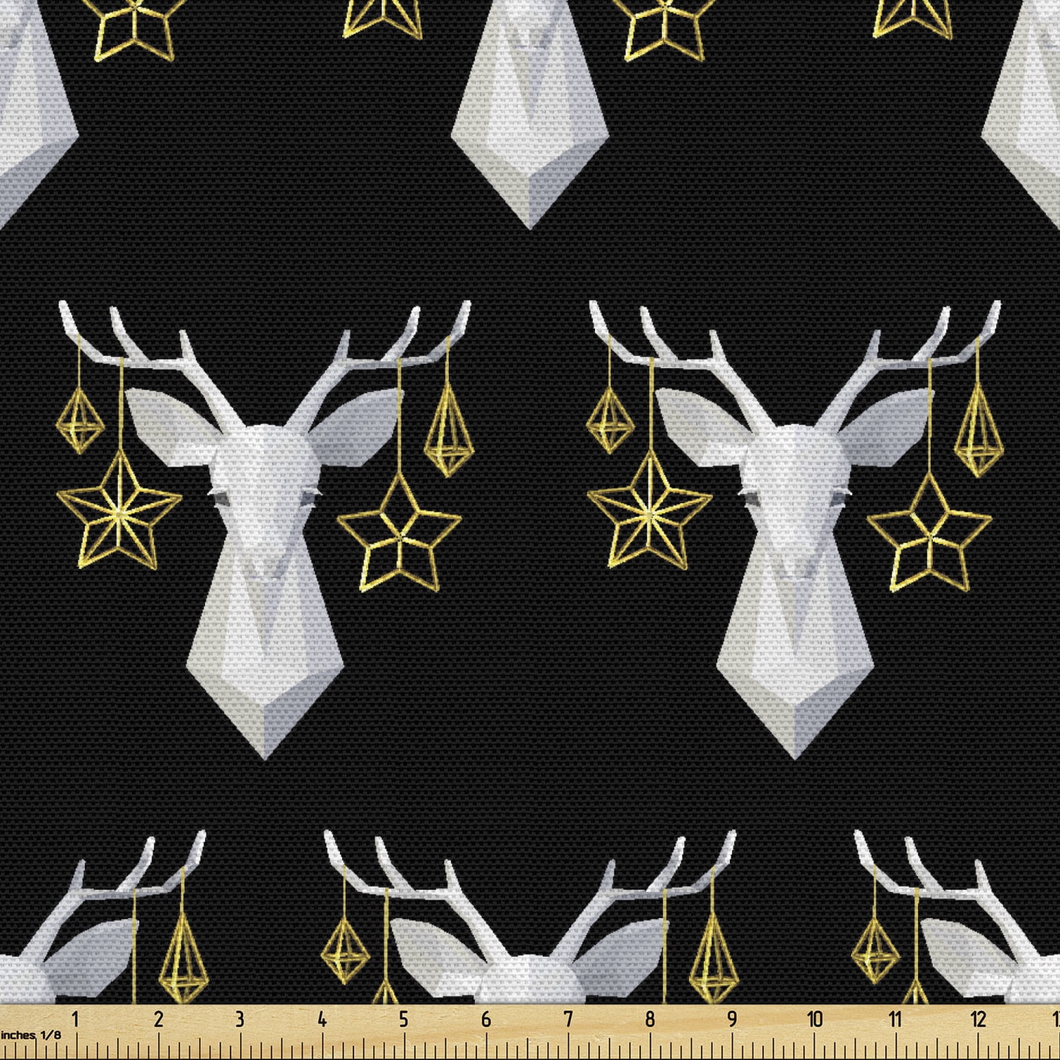 Ambesonne Winter Fabric by the Yard Upholstery, Xmas Ornamental Deer ...