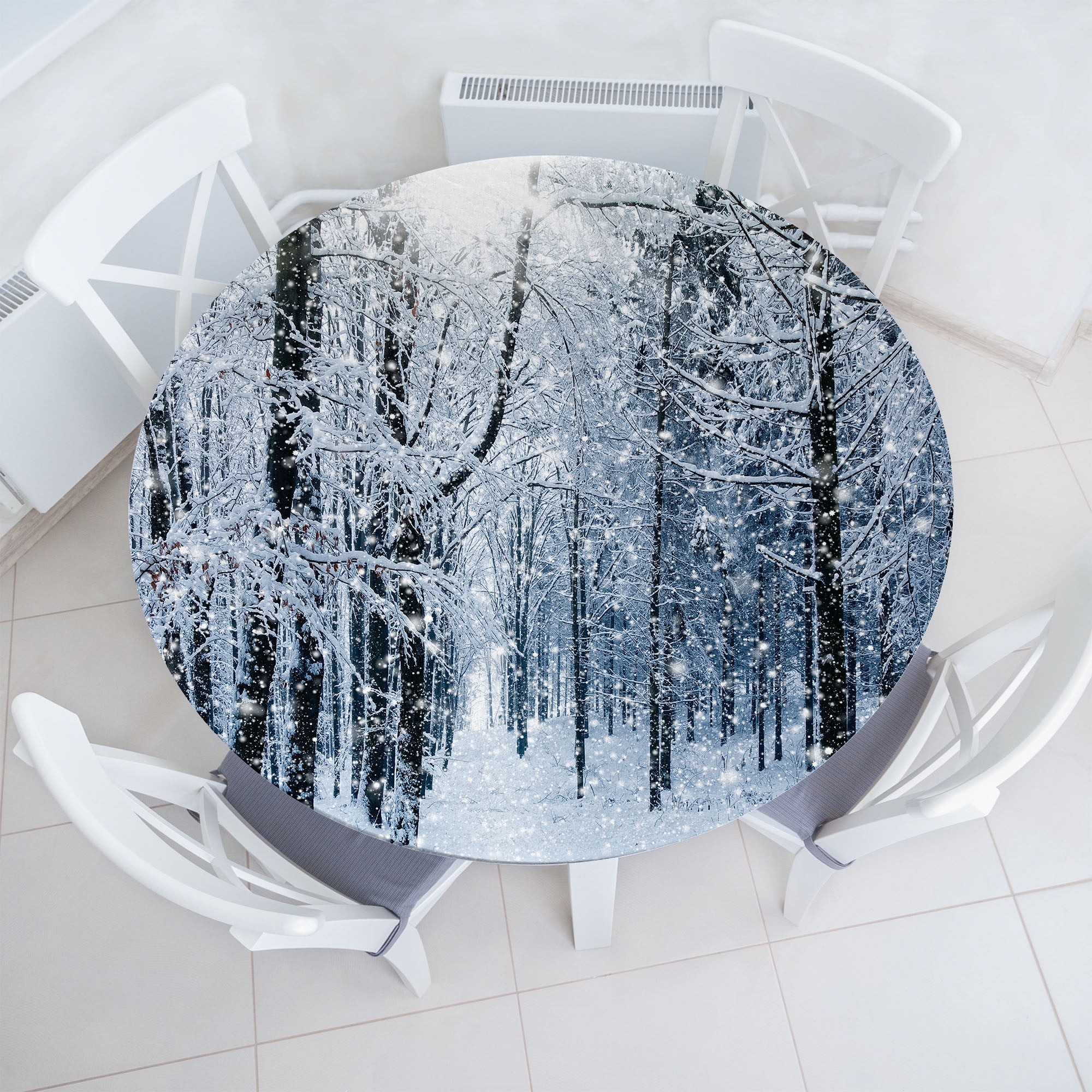 Ambesonne Winter Fitted Round Tablecloth, Snow Covered Forest, 36"- 40 ...