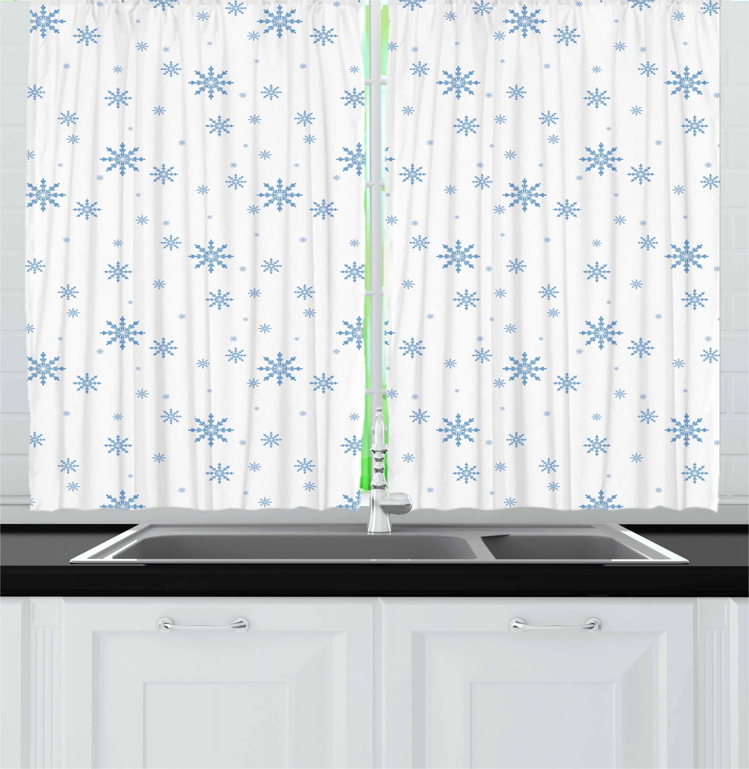 Ambesonne Winter Kitchen Curtains, Cold December Frost, 55"x39", Blue ...