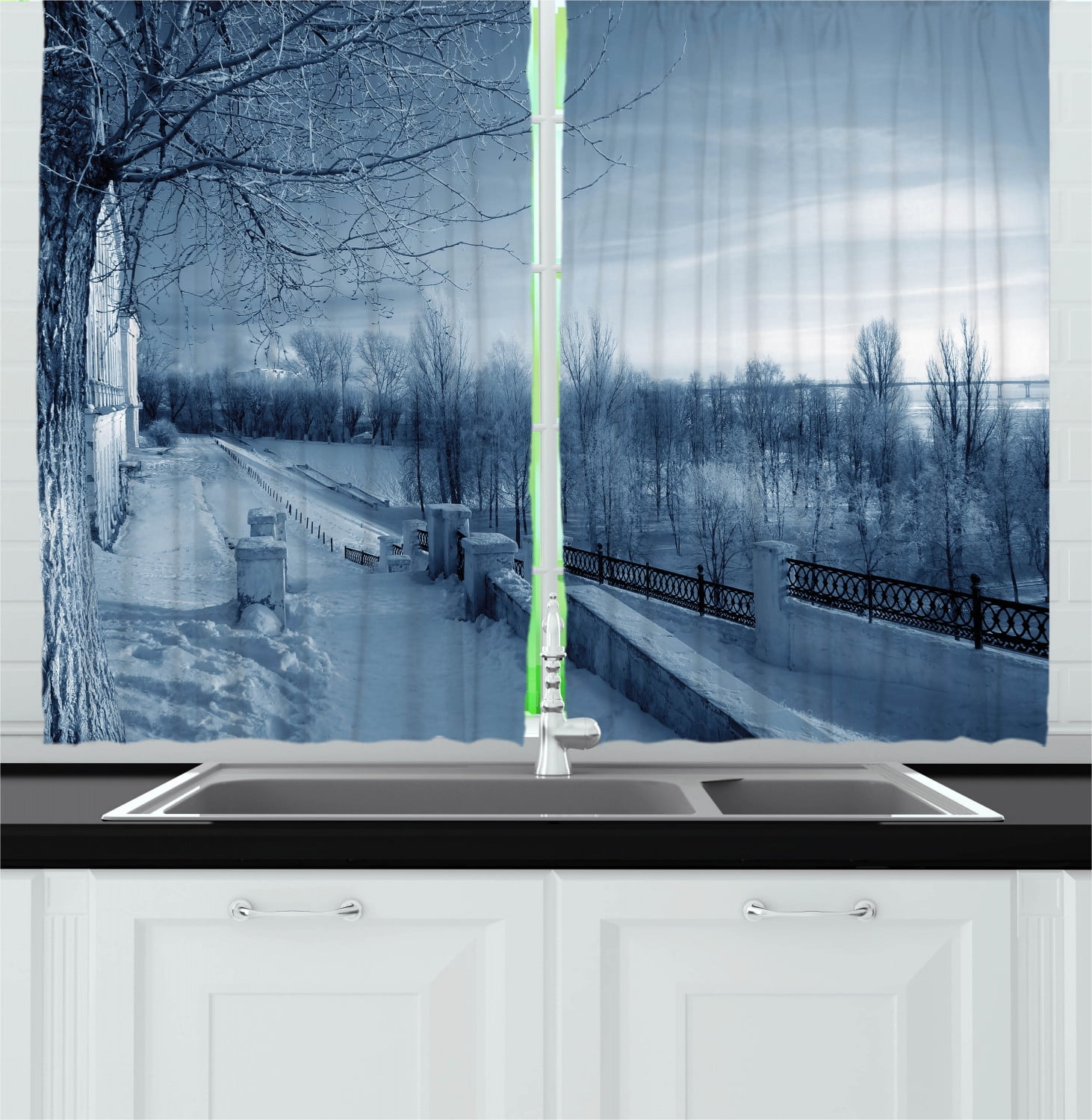 Ambesonne Winter Kitchen Curtains, Ice Cold Snowy Scenery, 55"x39", White - Walmart.com