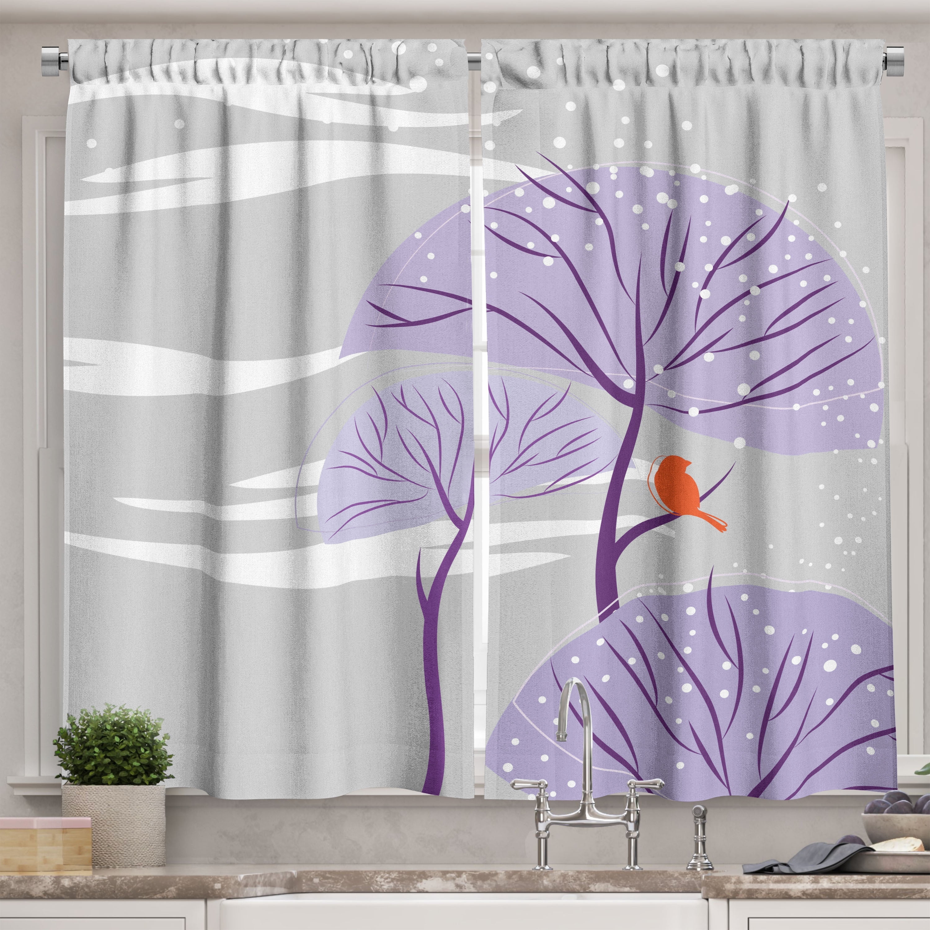 Ambesonne Winter Kitchen Curtains, Snowy Weather Windy Lines, 55"x39 ...