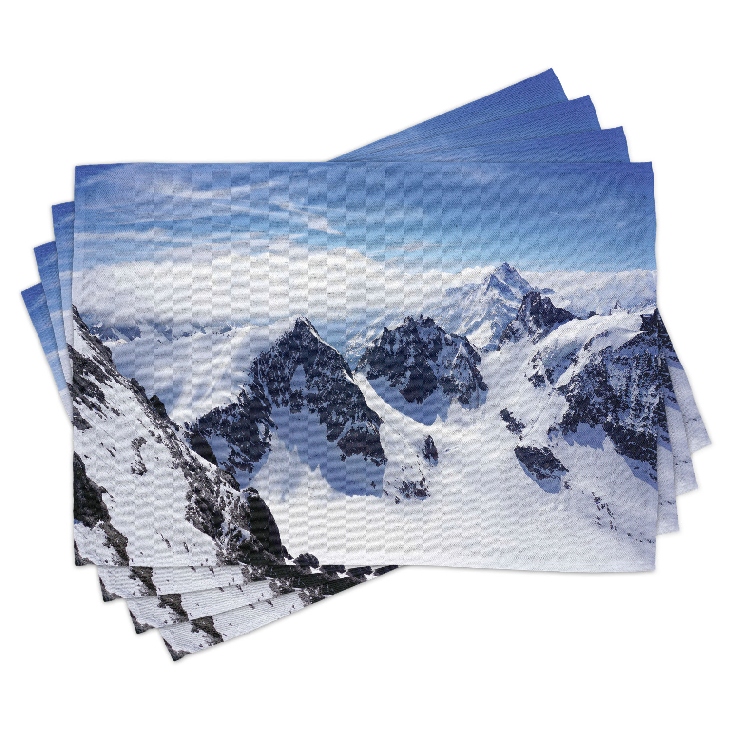 Ambesonne Winter Place Mats Set of 4, Mountain Peak Scenery, Standard ...