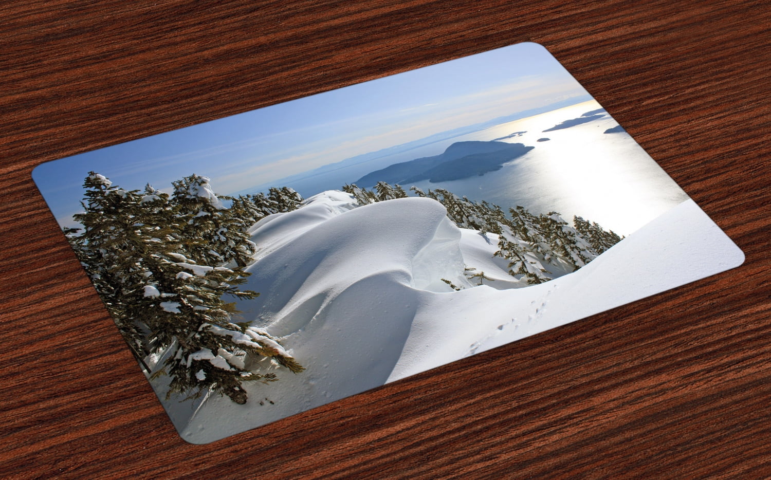 Ambesonne Winter Place Mats Set of 4, Pacific Ocean Mountains, Standard ...