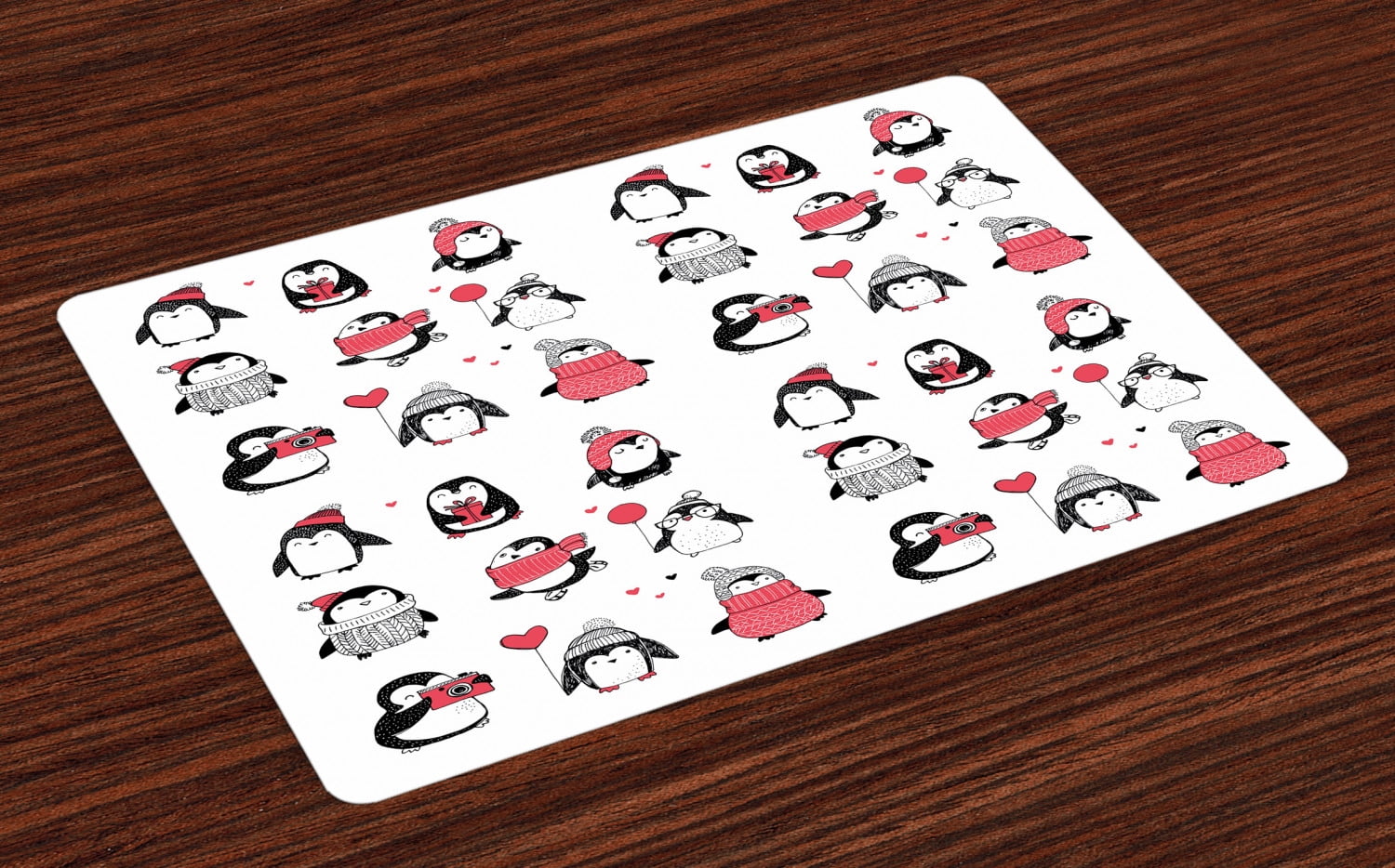 Ambesonne Winter Place Mats Set of 4, Penguins Merry Xmas, Standard ...