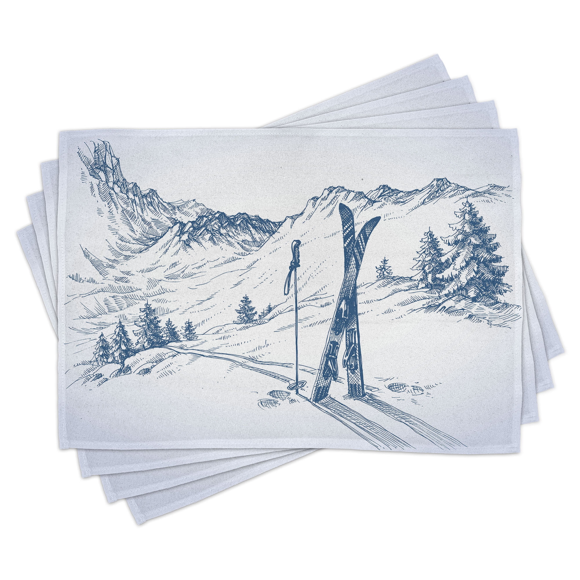 Ambesonne Winter Place Mats Set of 4, Ski Sport Mountain View, Standard ...