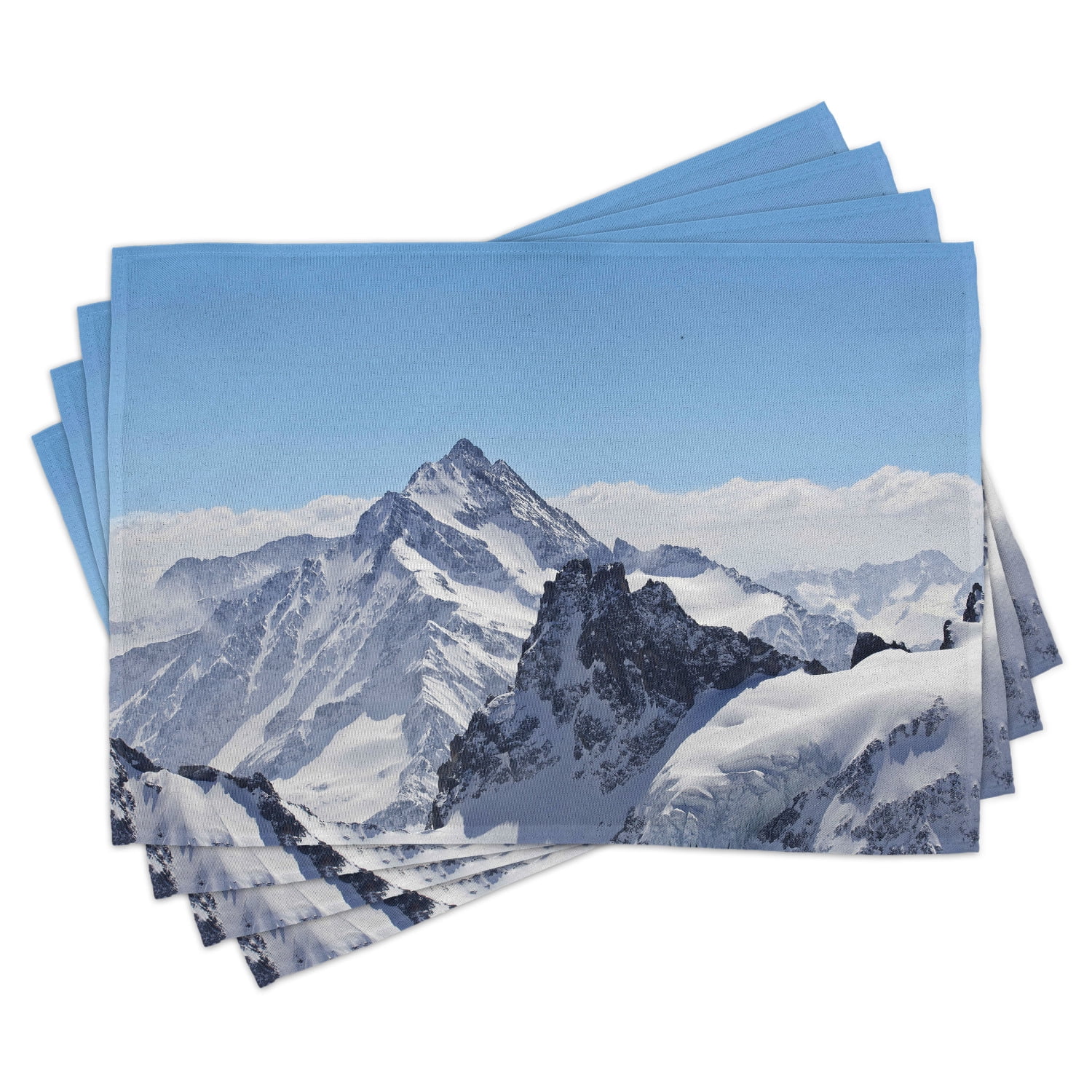 Ambesonne Winter Place Mats Set of 4, Snowy Mountain Peaks, Standard ...