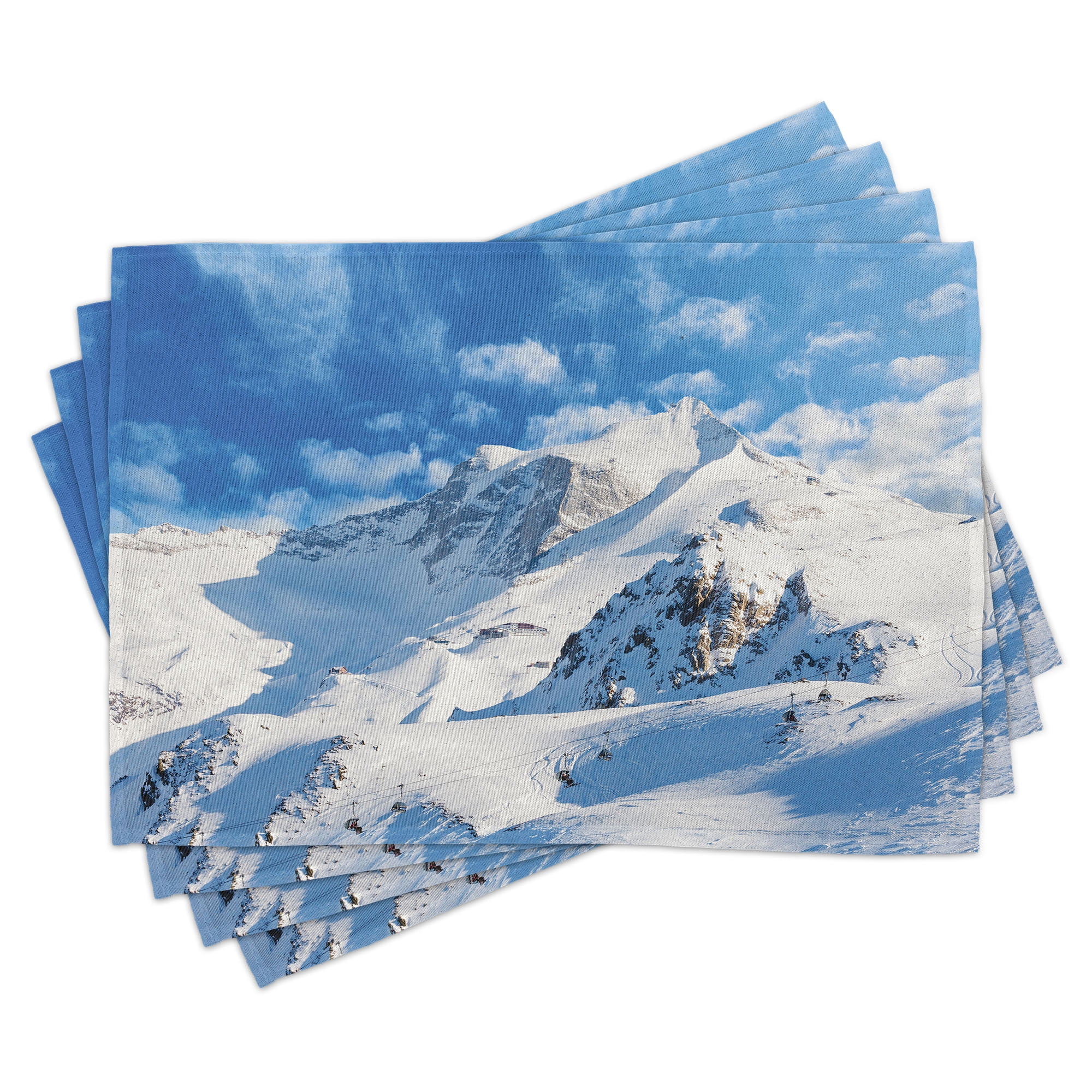 Ambesonne Winter Place Mats Set of 4, Snowy Mountain Ski, Standard Size ...