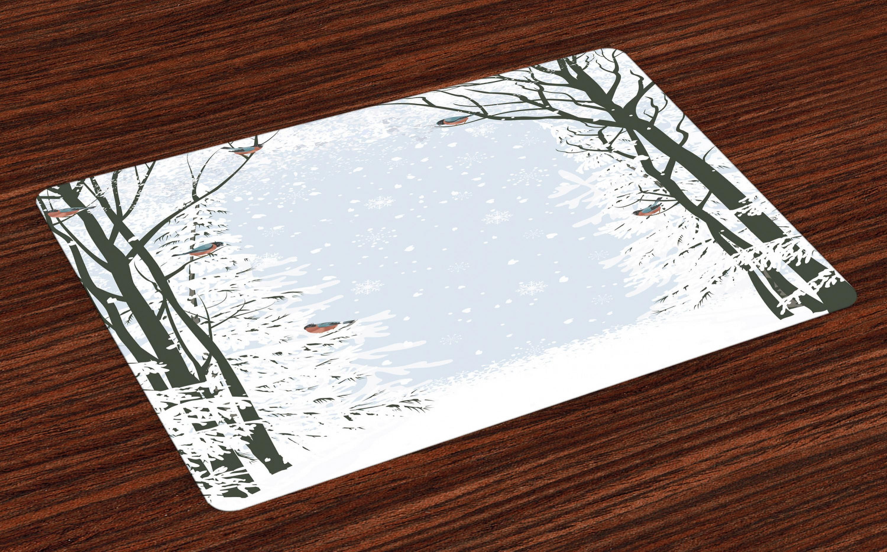 Ambesonne Winter Place Mats Set of 4, Trees Bullfinch Birds, Standard ...