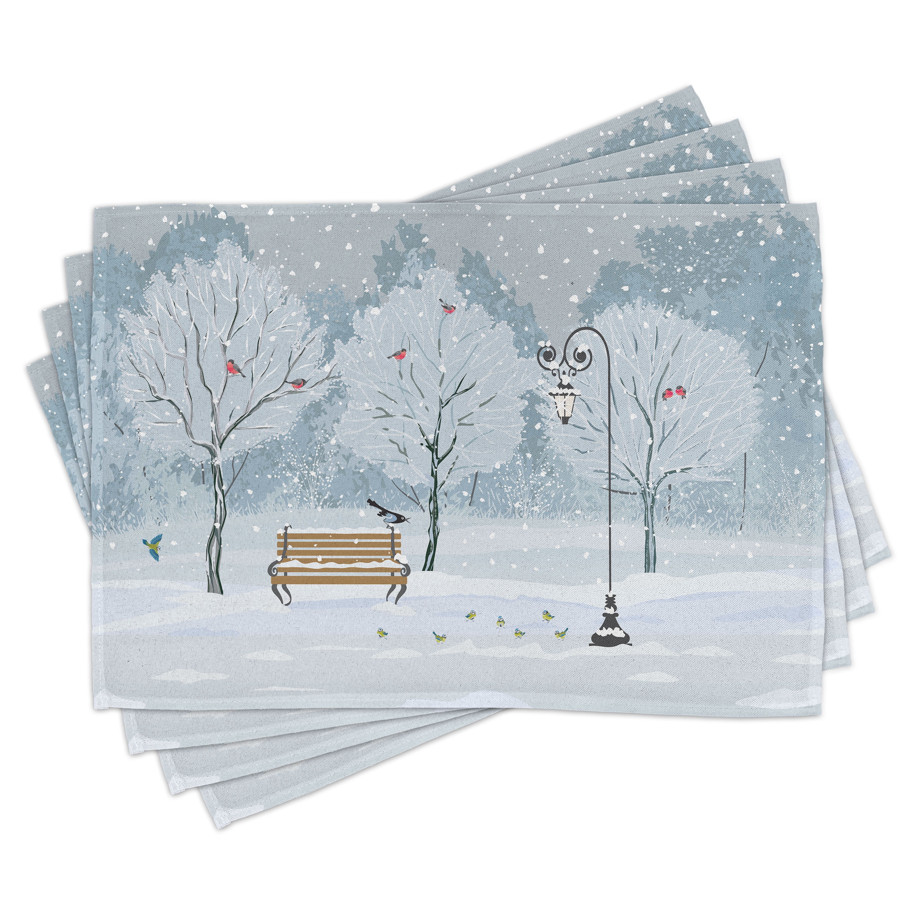 Ambesonne Winter Place Mats Set of 8, Snow in Park Xmas Trees, Placemat ...