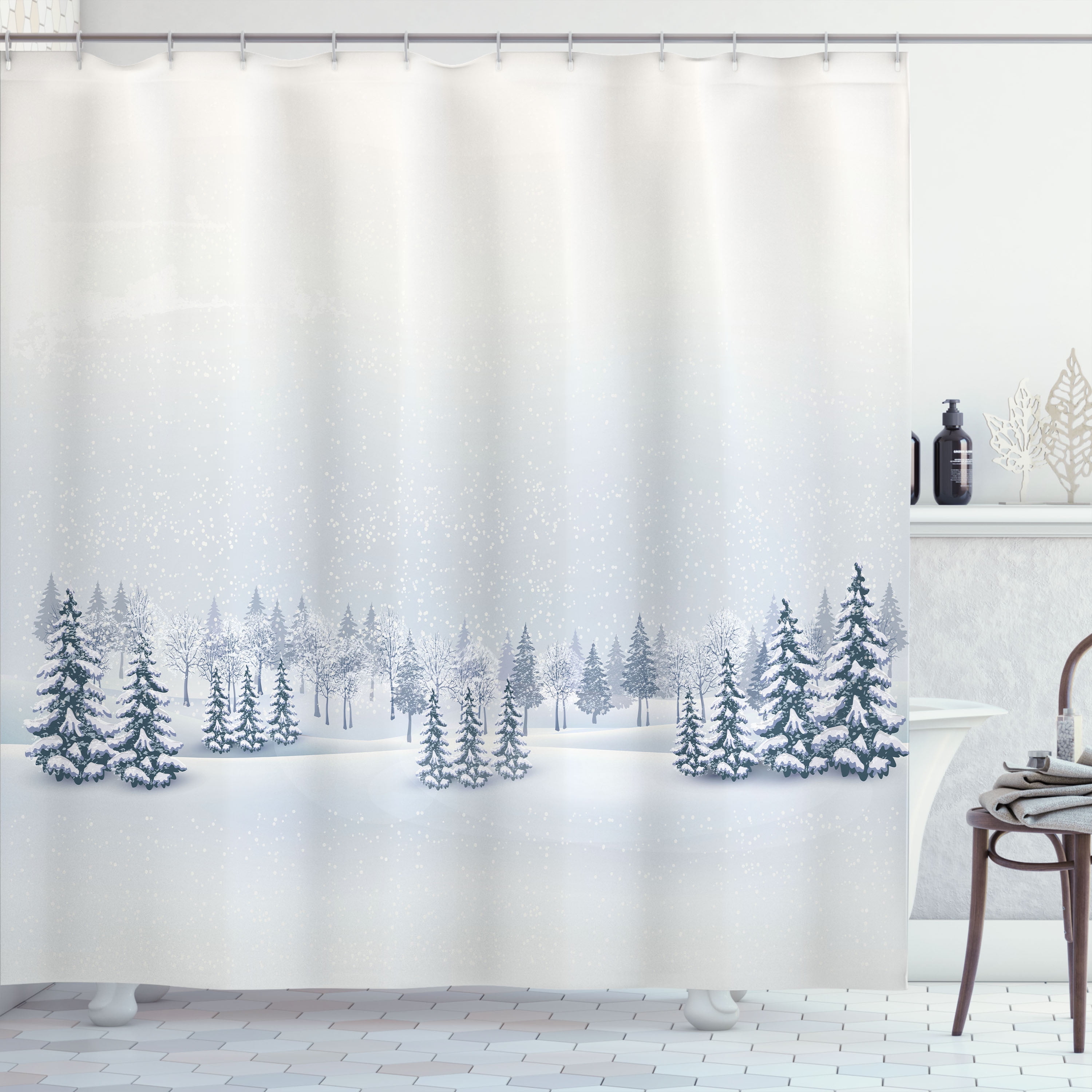 Ambesonne Winter Shower Curtain, Foggy Weather Trees, 69"Wx75"L, White ...