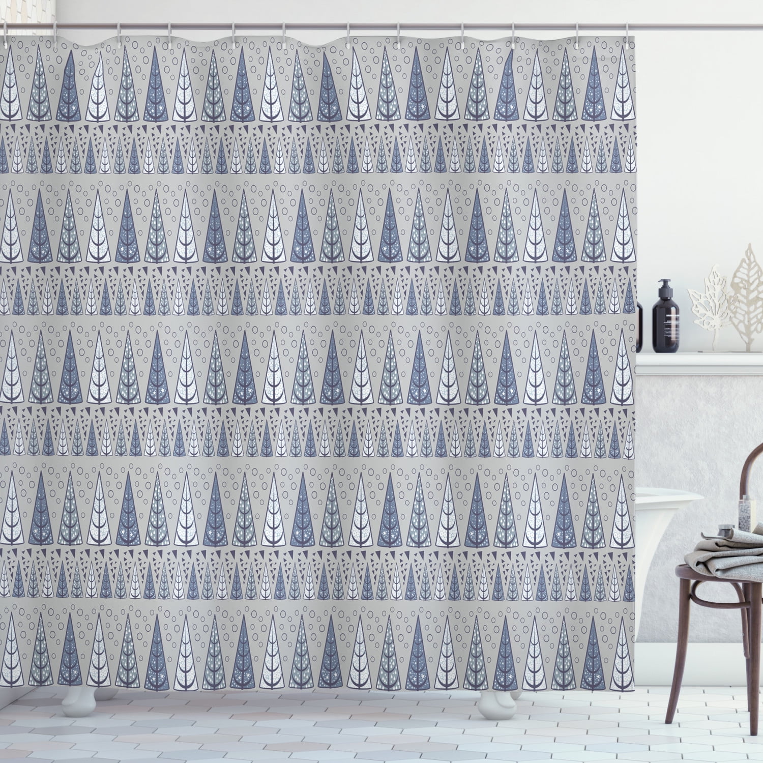Ambesonne Winter Shower Curtain, Triangular Pine Trees, 69"Wx84"L ...