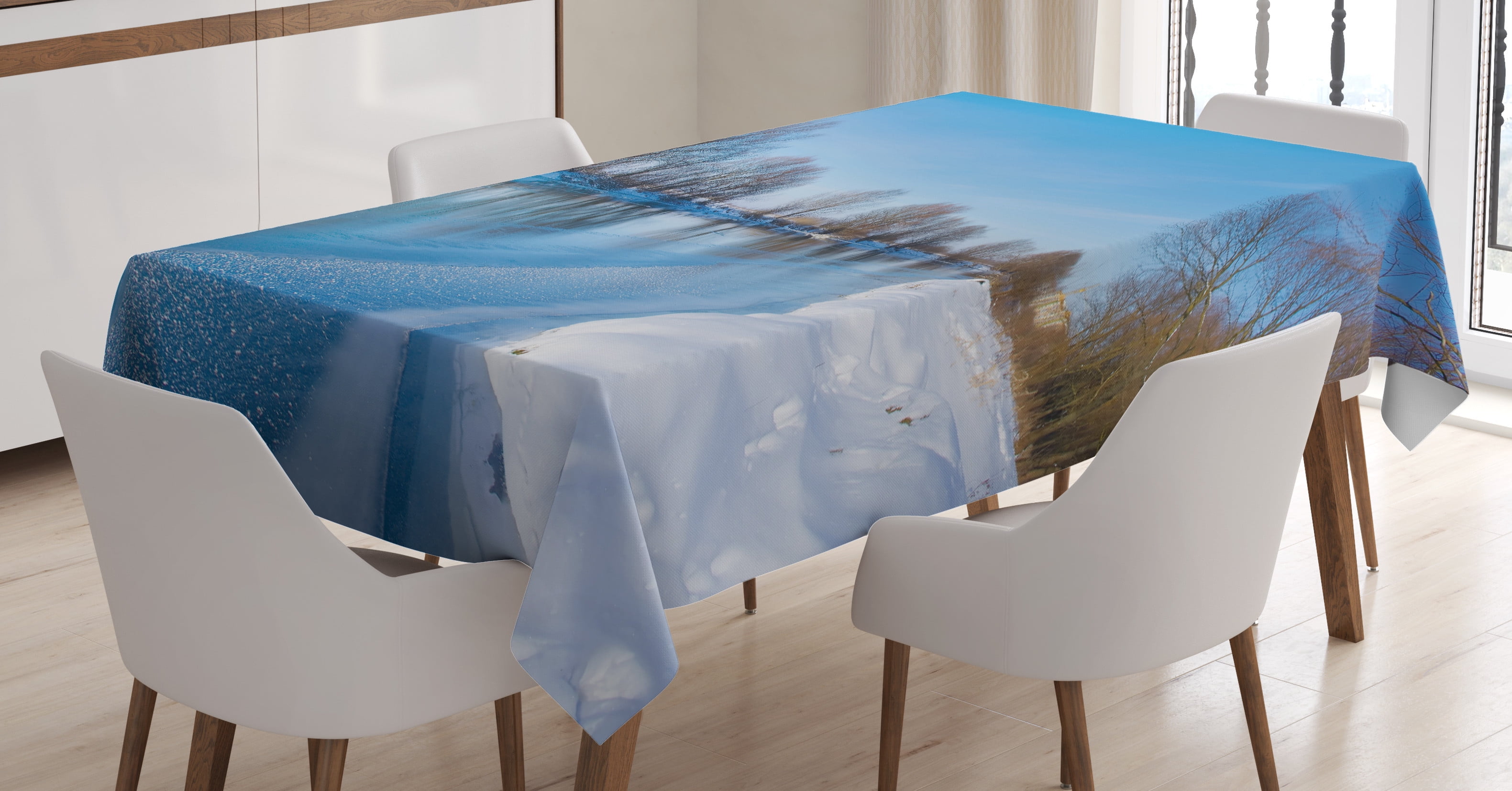 Ambesonne Winter Tablecloth Rectangular Table Cover, Freezing Weather Sky, 52"x70", Blue White ...