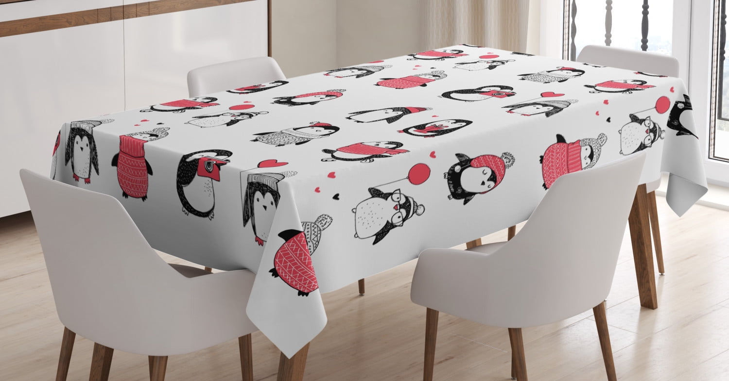 Ambesonne Winter Tablecloth Rectangular Table Cover, Penguins Merry ...