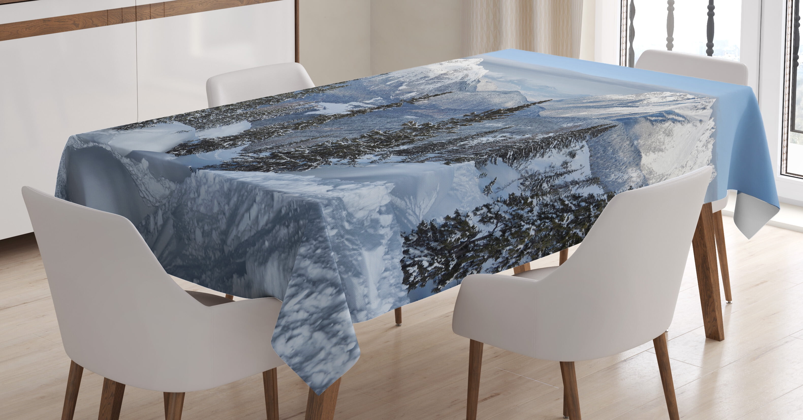 Ambesonne Winter Tablecloth Rectangular Table Cover, Woodland Snowy ...