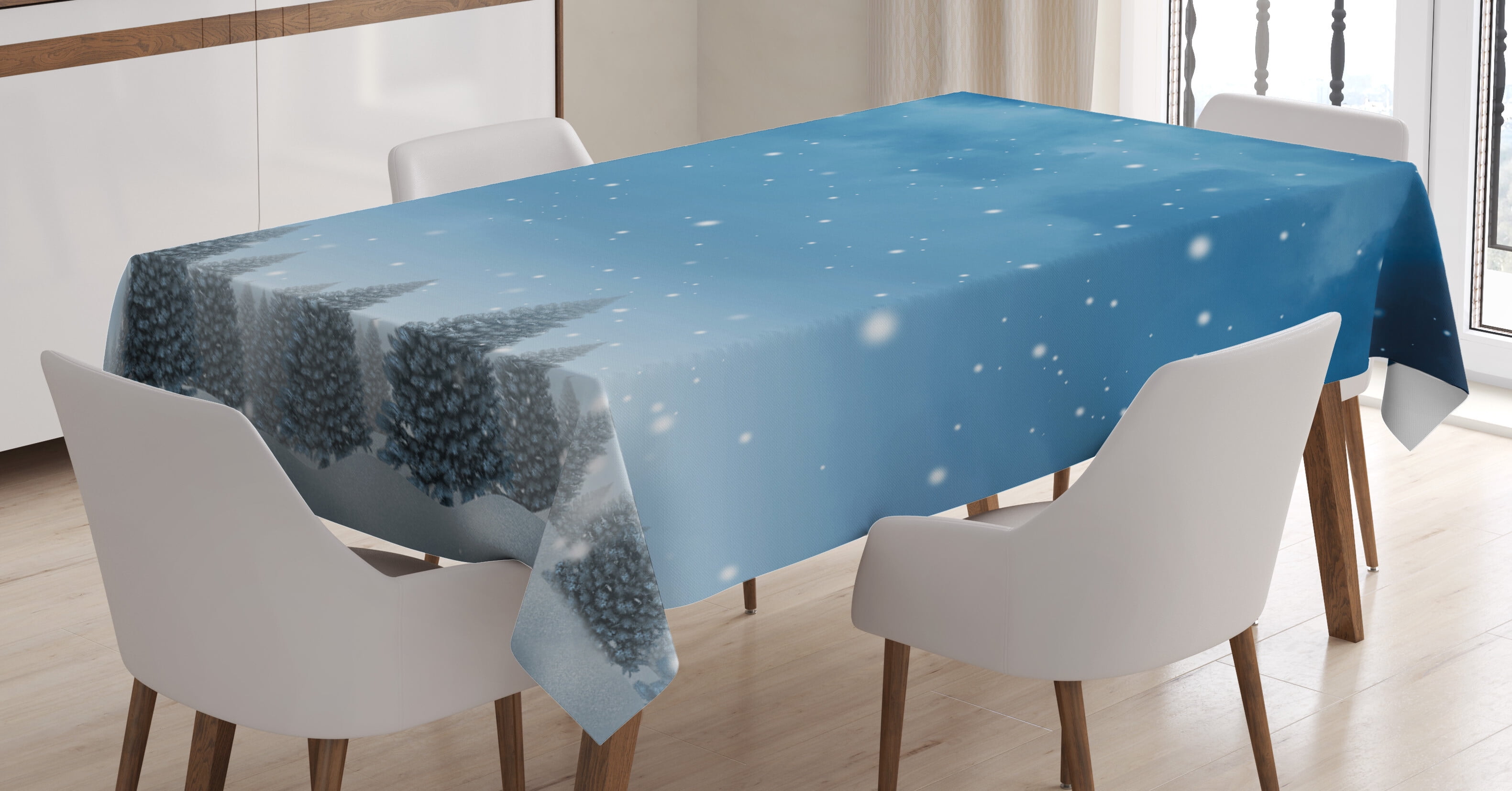 Ambesonne Winter Tablecloth Rectangular Table Cover, Xmas Blue Forest ...