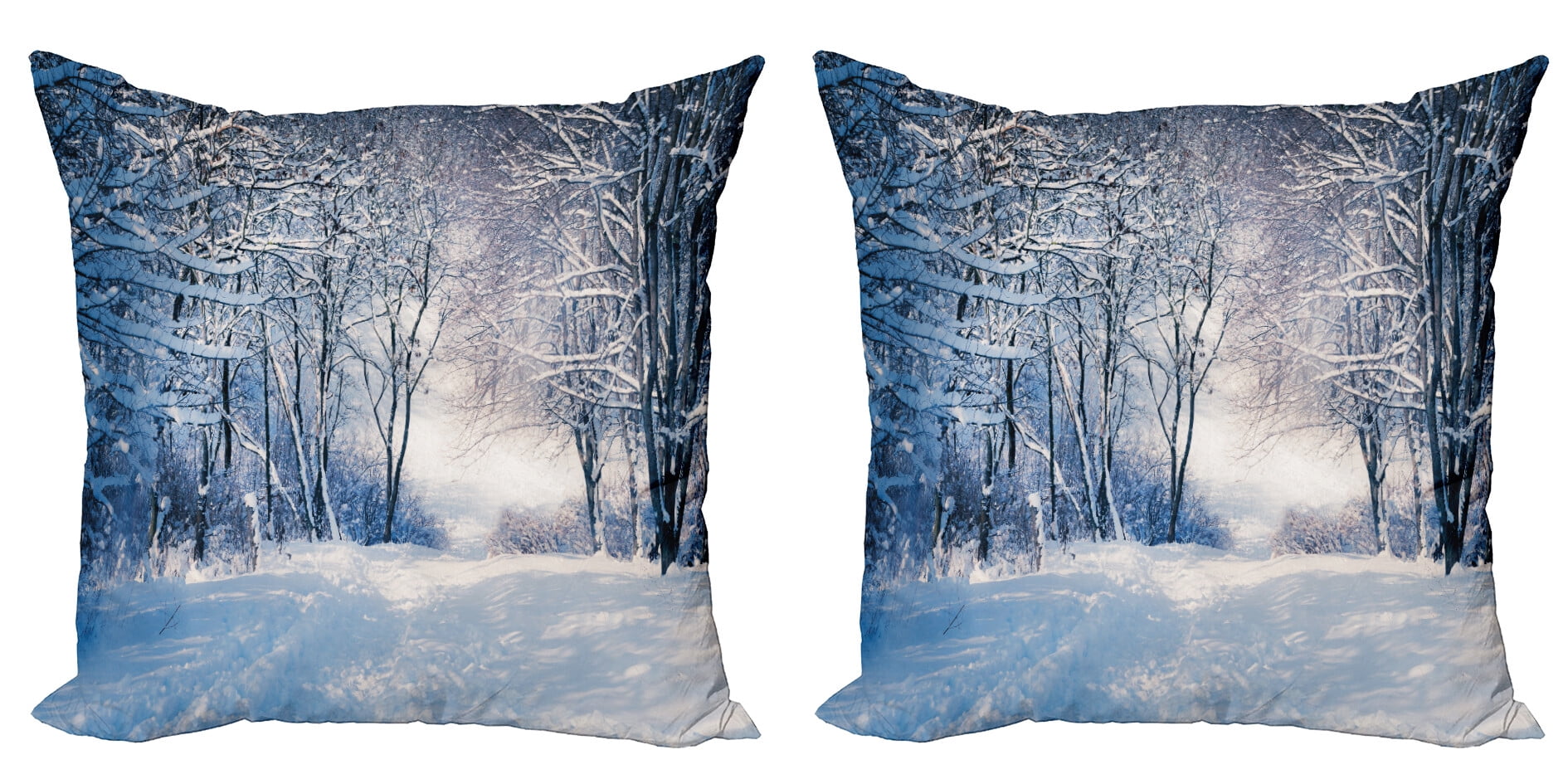 Ambesonne Winter Throw Pillow Cover 2 Pack, Alley in Snowy Forest, 24 ...