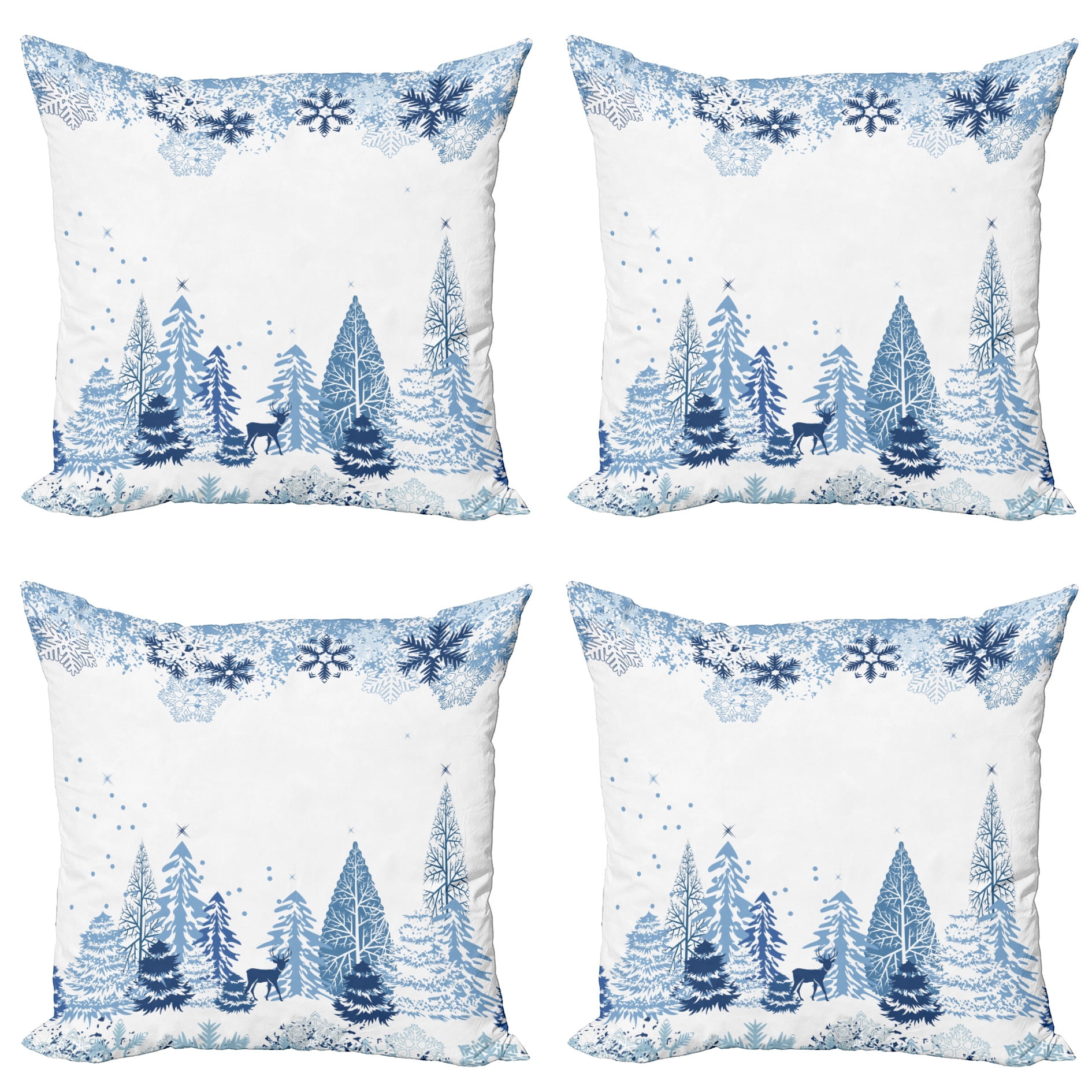 Ambesonne Winter Throw Pillow Cover 4 Pack, Deer Pine Trees Xmas, 20 ...