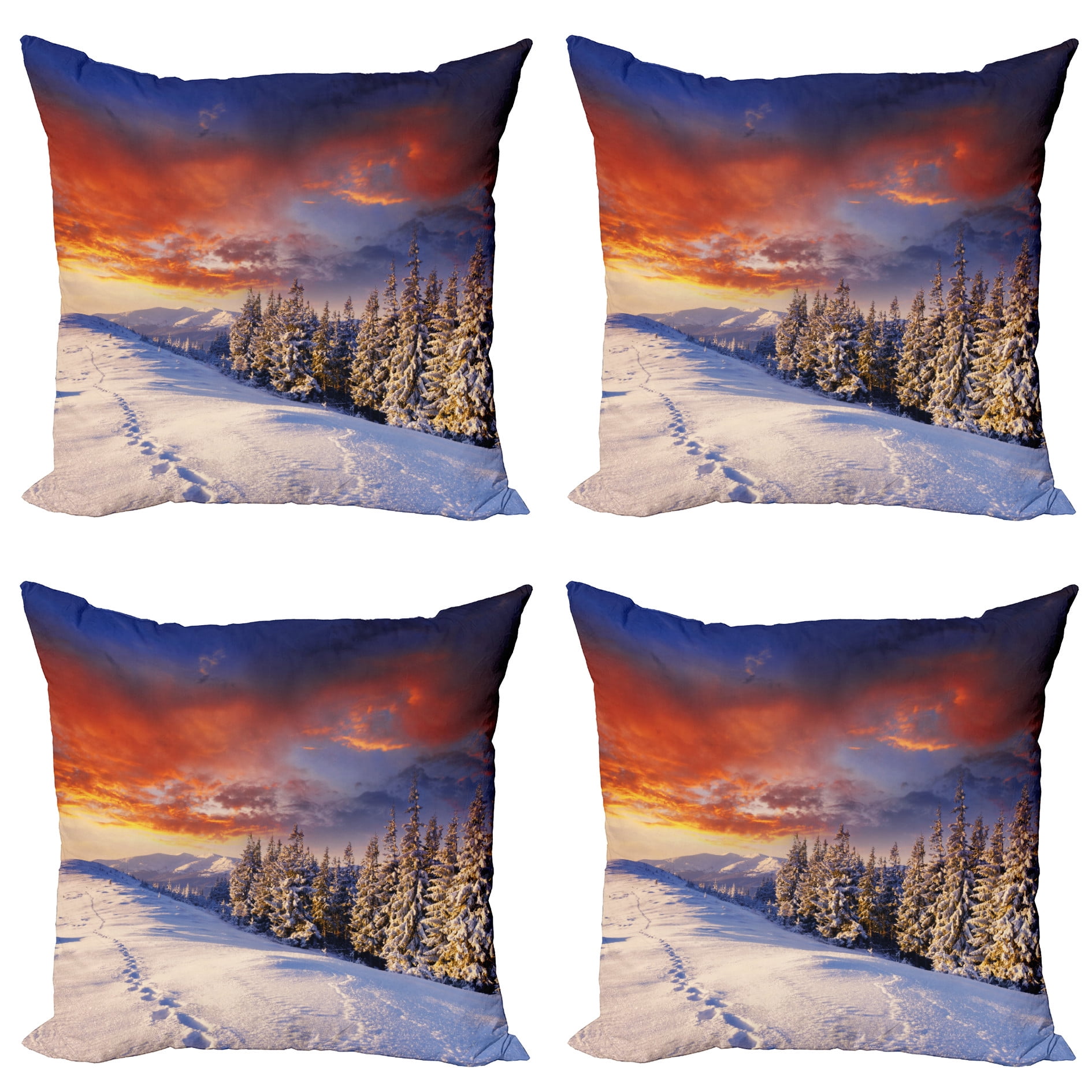 Ambesonne Winter Throw Pillow Cover 4 Pack, Mountains Pine Trees, 20 ...