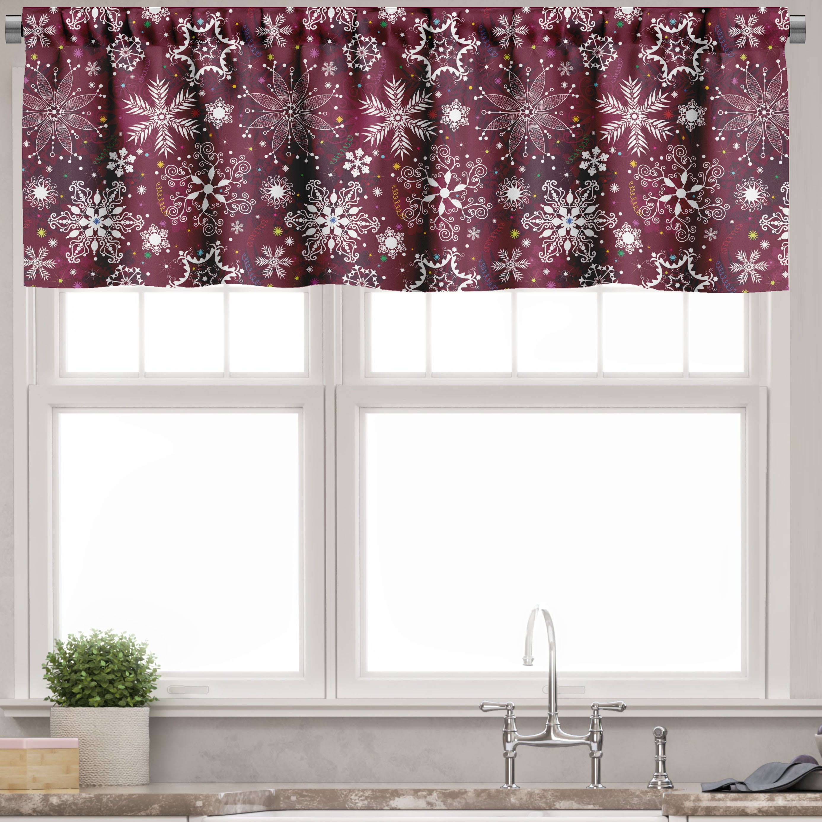 Ambesonne Winter Window Valance, Flakes Colorful, 54" X 18", Maroon ...