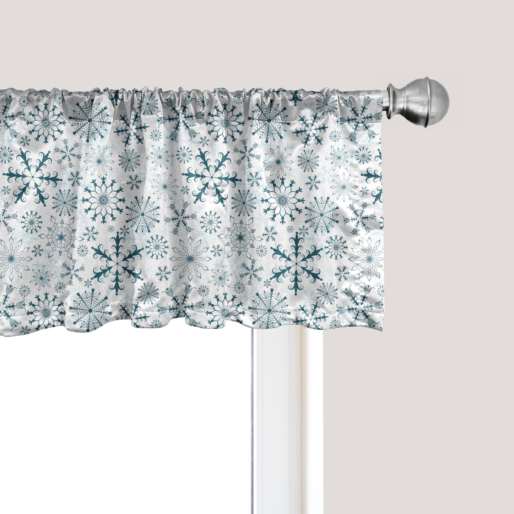 Ambesonne Winter Window Valance, Merry Xmas Theme Delicate Snowflakes ...
