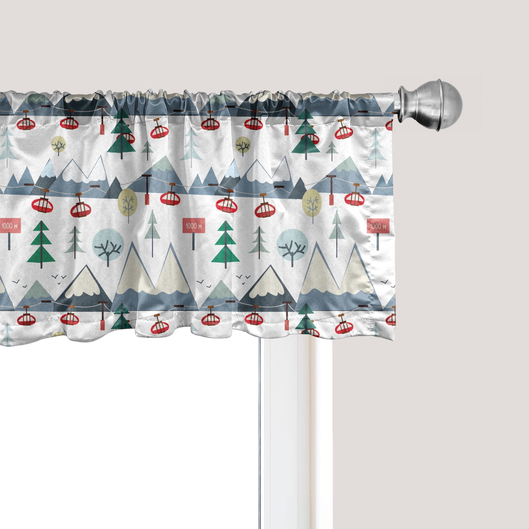 Ambesonne Winter Window Valance, Snow Capped Mountains Trees and ...