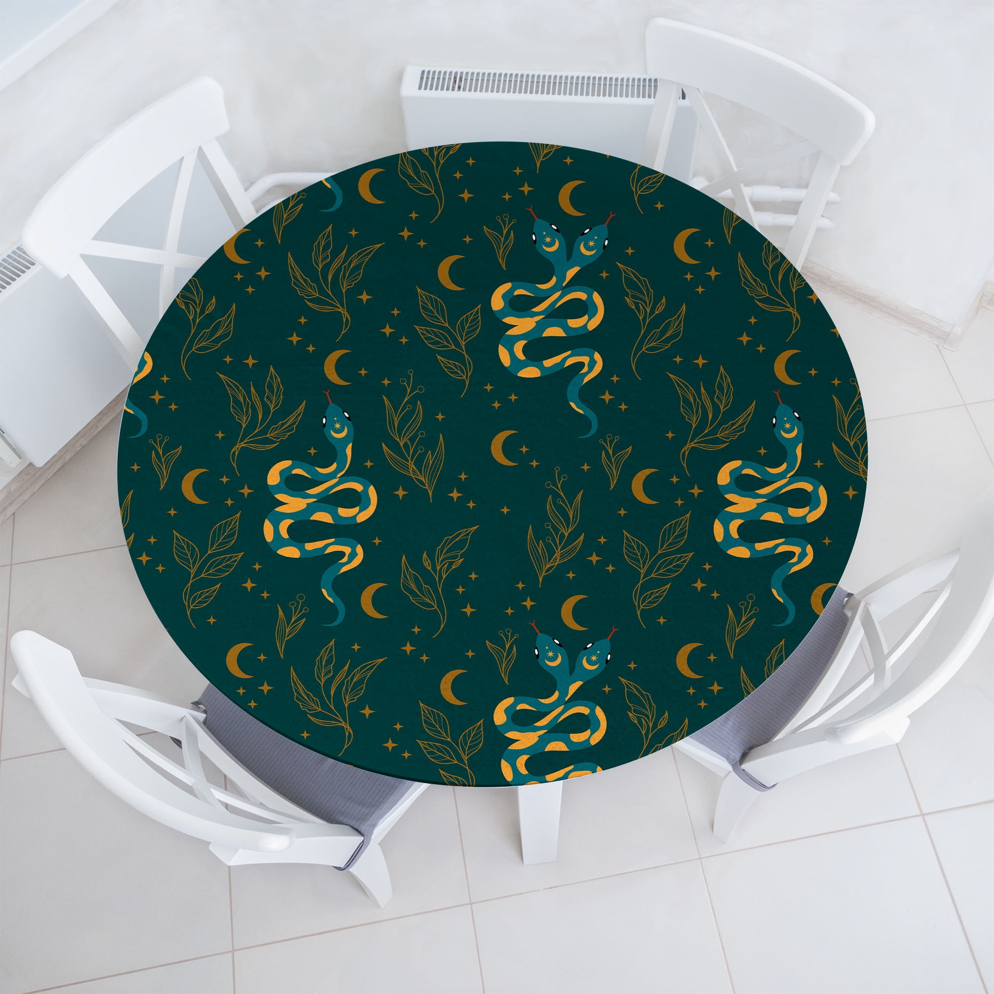 Ambesonne Witchcore Fitted Round Tablecloth, Astrology Snakes Artwork ...
