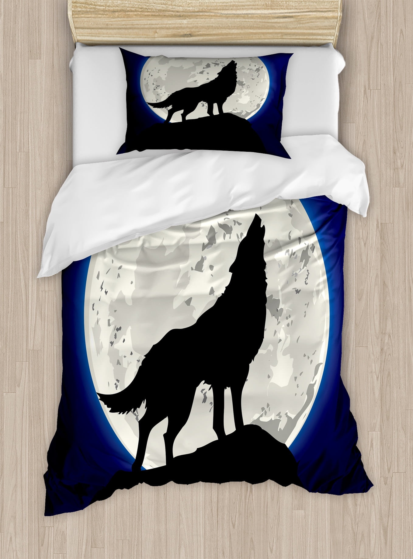 Ambesonne Wolf Duvet Cover Set, Howling Animal and Night Moon, Twin ...