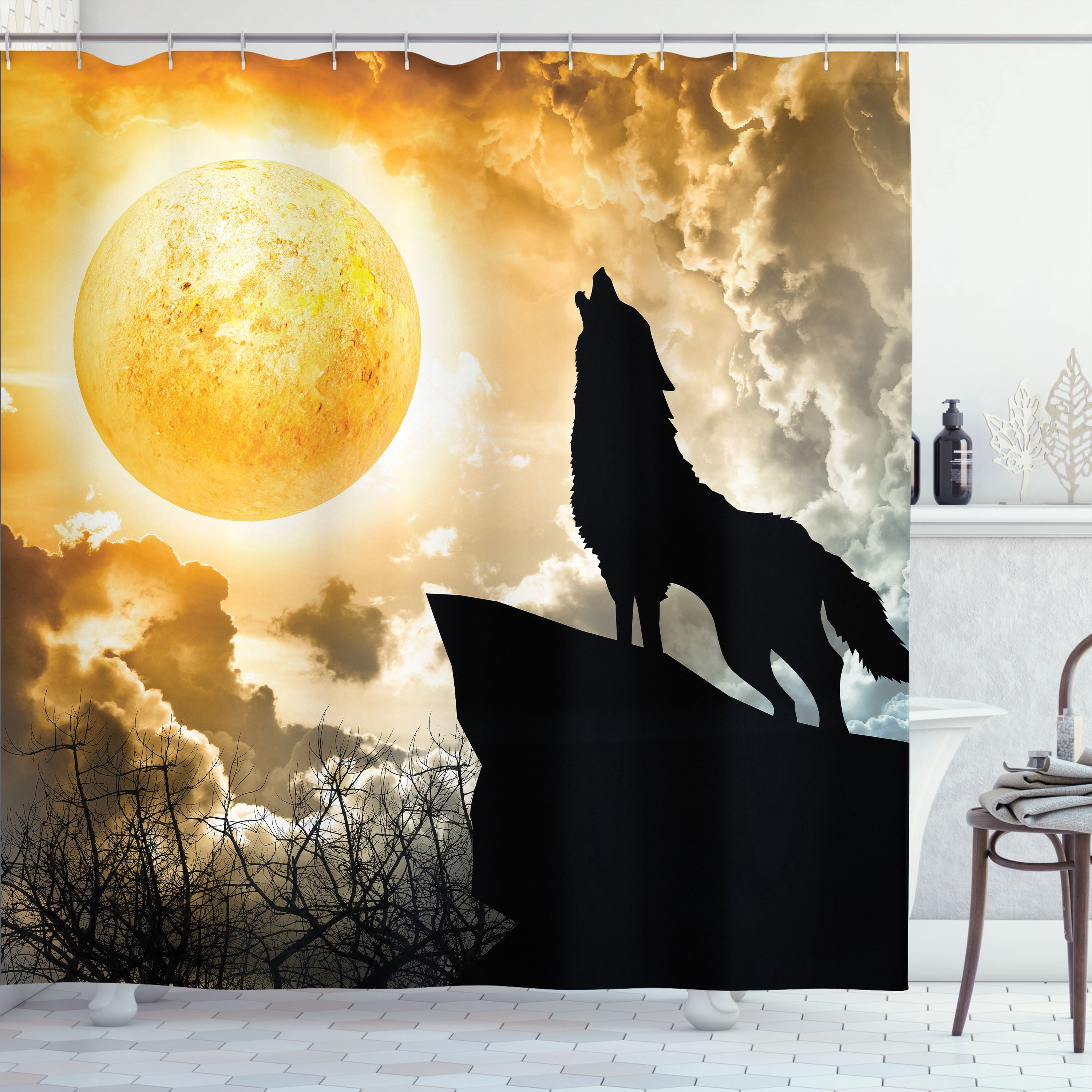 Ambesonne Wolf Shower Curtain, Howling Animal Silhouette Hill, 69"Wx84 ...
