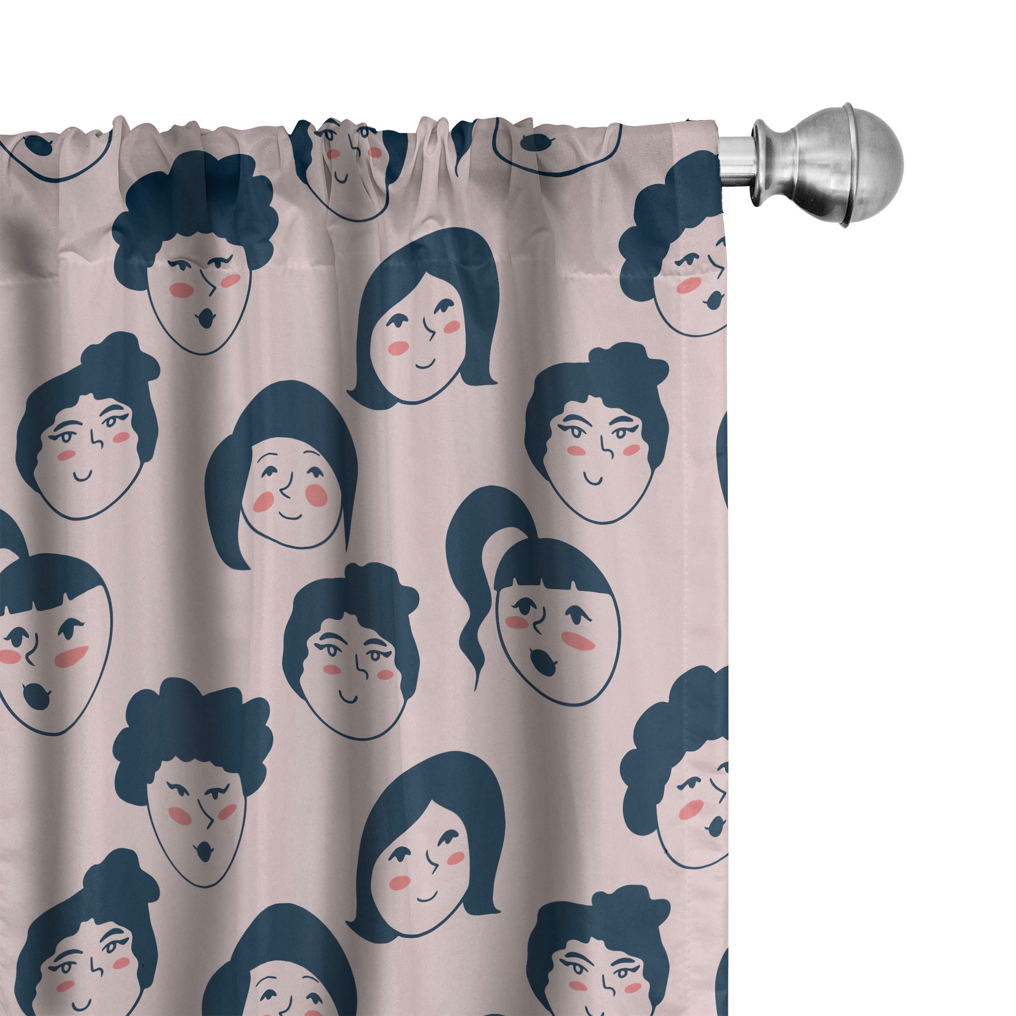 Ambesonne Woman Curtains, Happy Lady Faces Drawings, Pair of 28"x95 ...