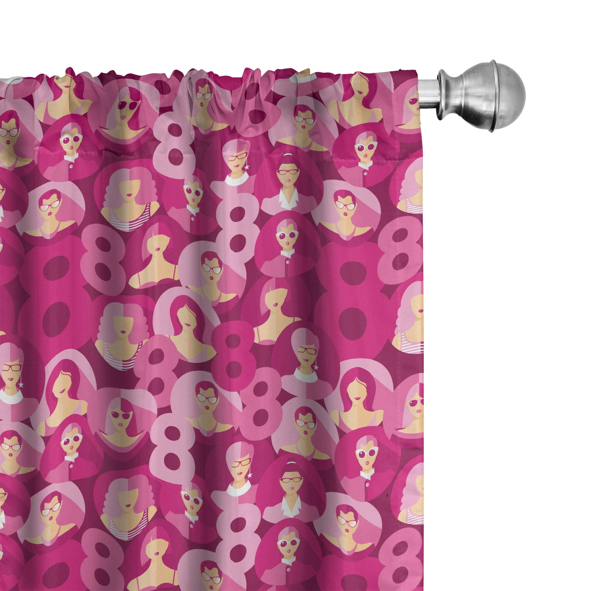 Ambesonne Women's Day 4-Panel Curtains, Circular Lady Portraits, 56"x63 ...