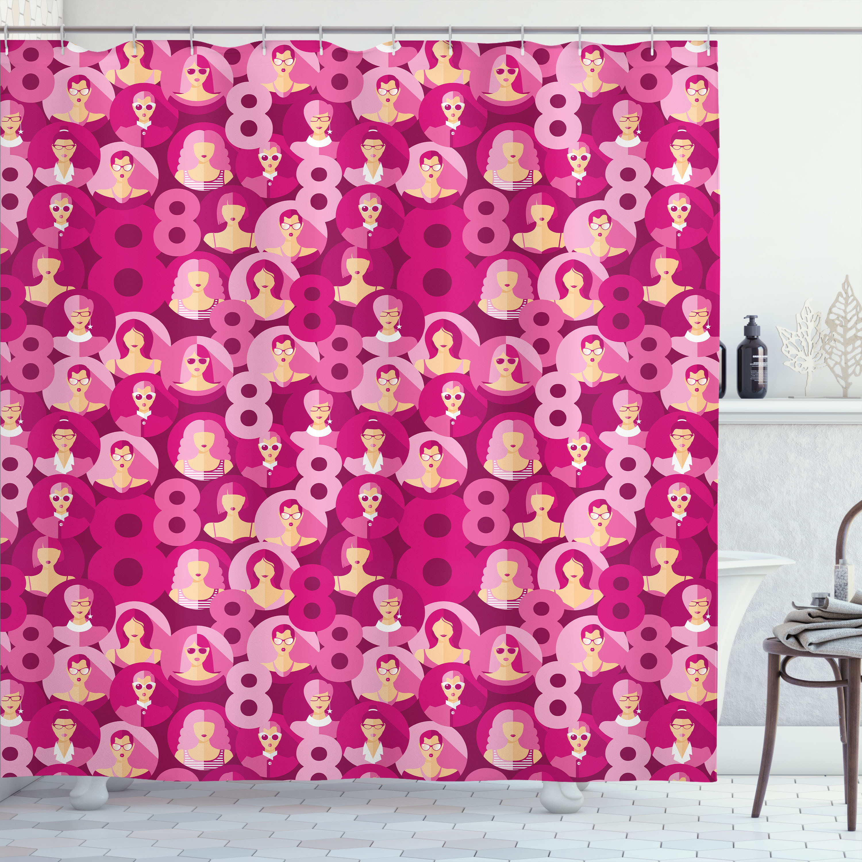 Ambesonne Women's Day Shower Curtain, Circular Lady Portraits, 69"Wx84 ...