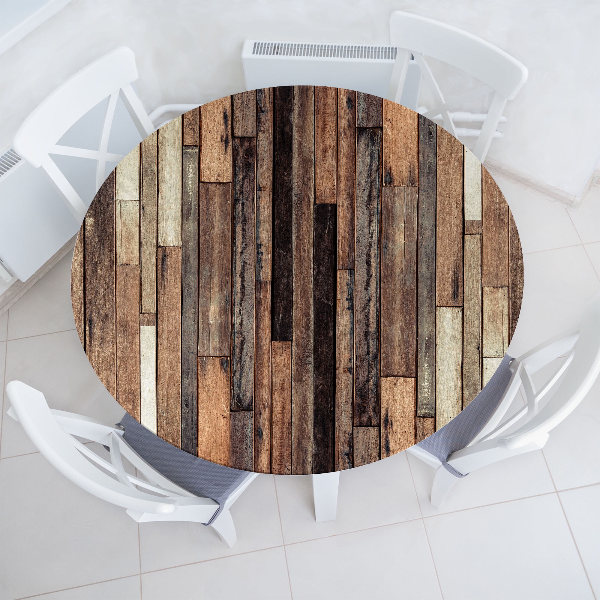 Ambesonne Wooden Print Fitted Round Tablecloth, Old Floor Rustic Style ...