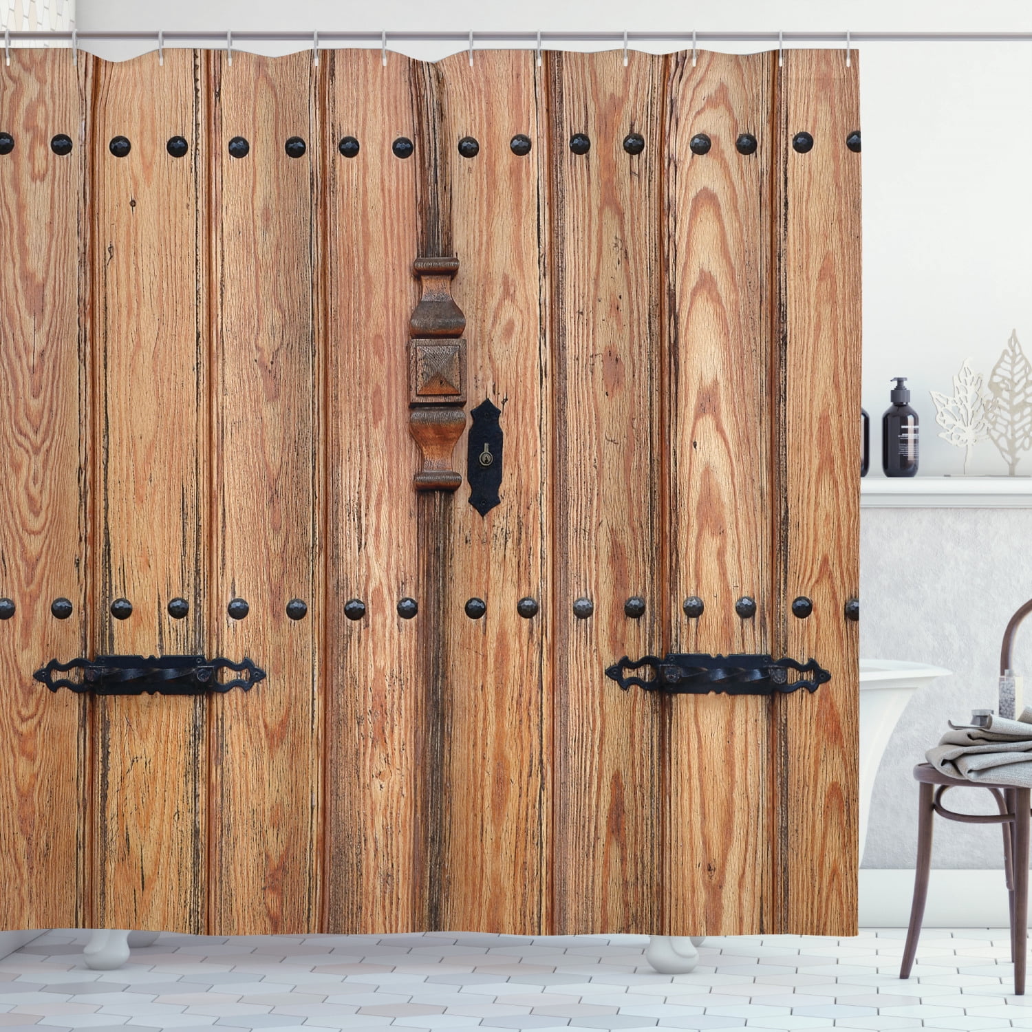 Ambesonne Wooden Shower Curtain, Door Rusty Weathered Details, 69"Wx70 ...