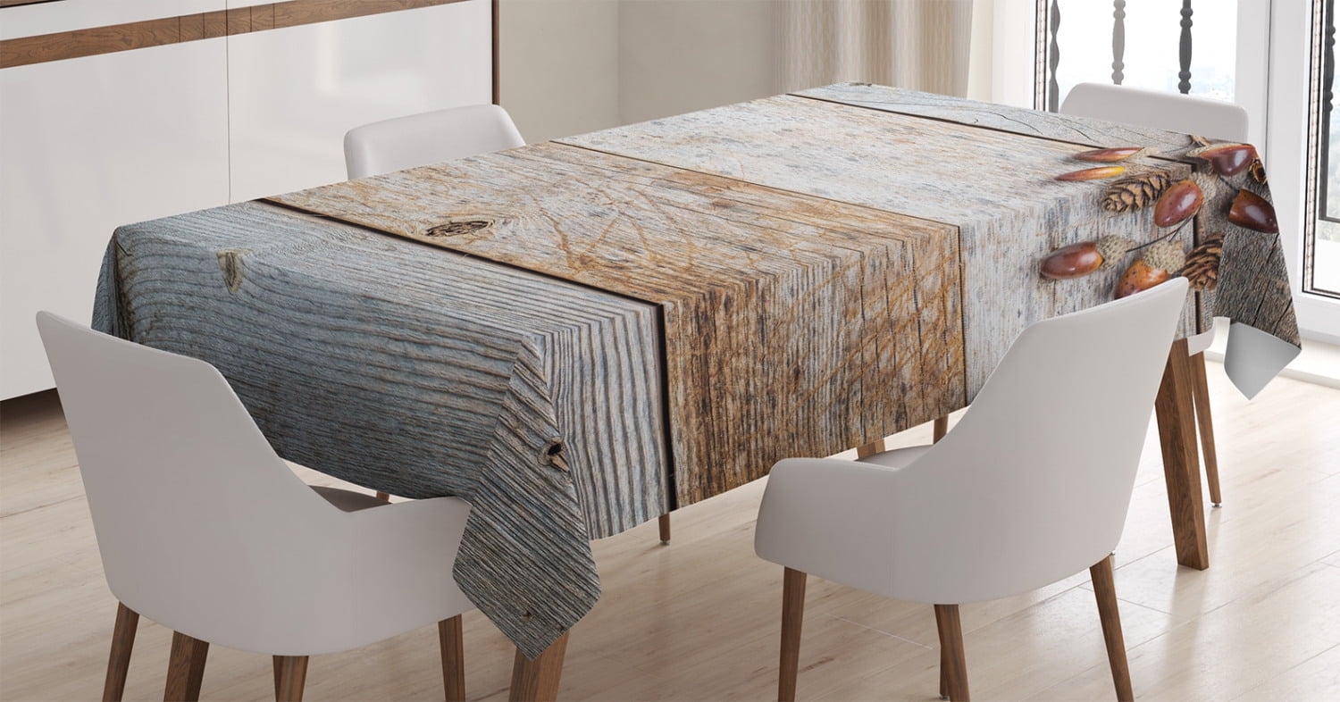 Ambesonne Wooden Tablecloth Rectangular Table Cover, Acorns and Cons ...
