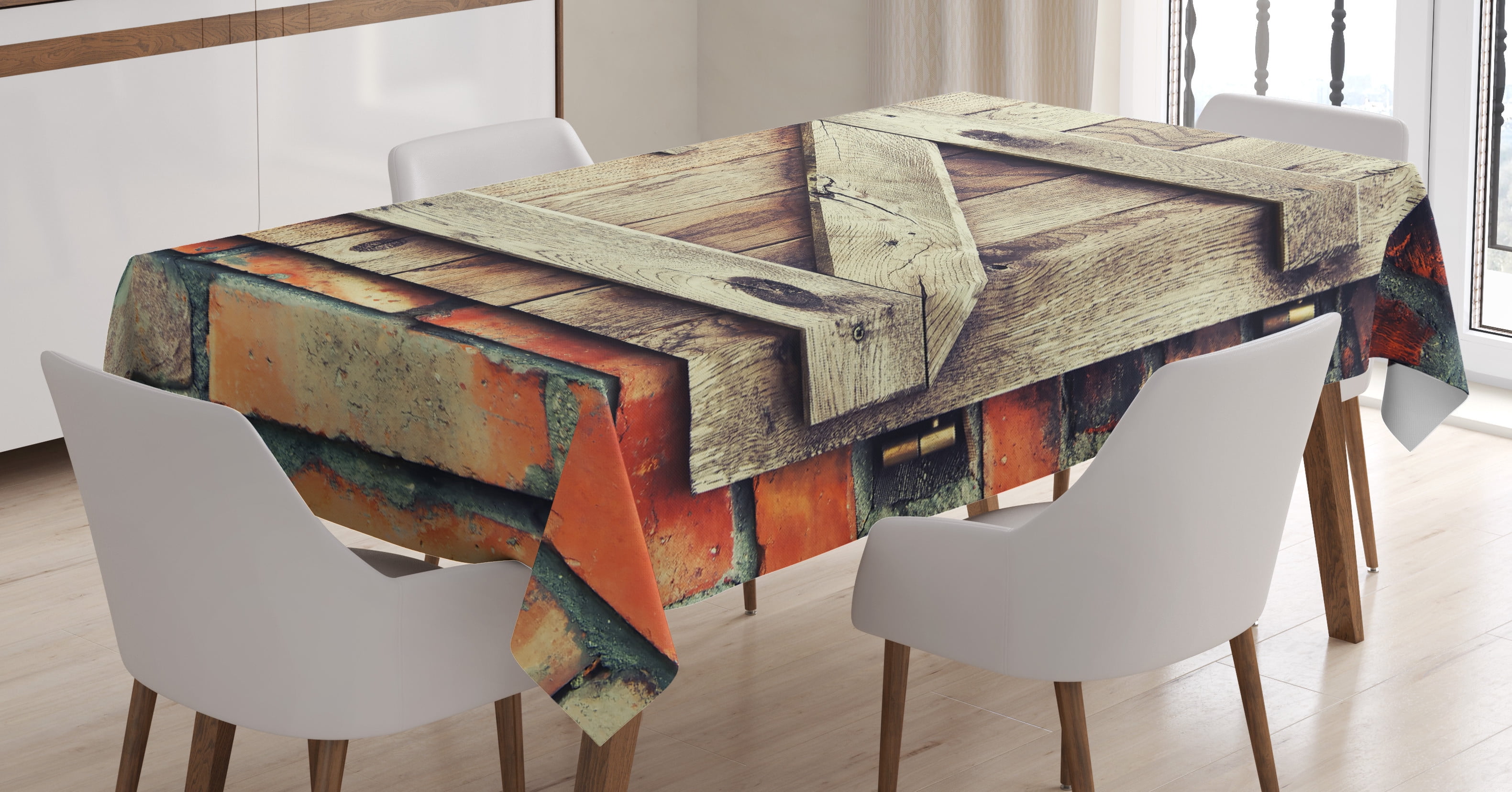 Ambesonne Wooden Tablecloth Rectangular Table Cover, Natural Red Brick ...