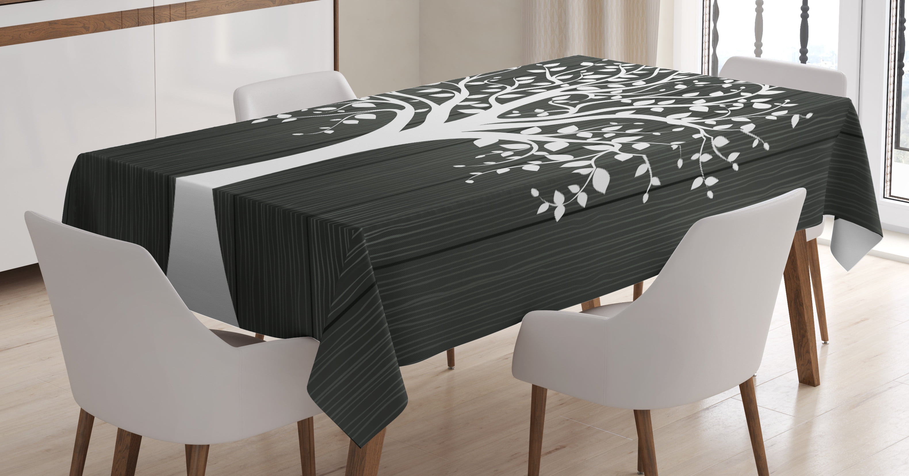 Ambesonne Wooden Tablecloth Rectangular Table Cover, Tree with Many ...