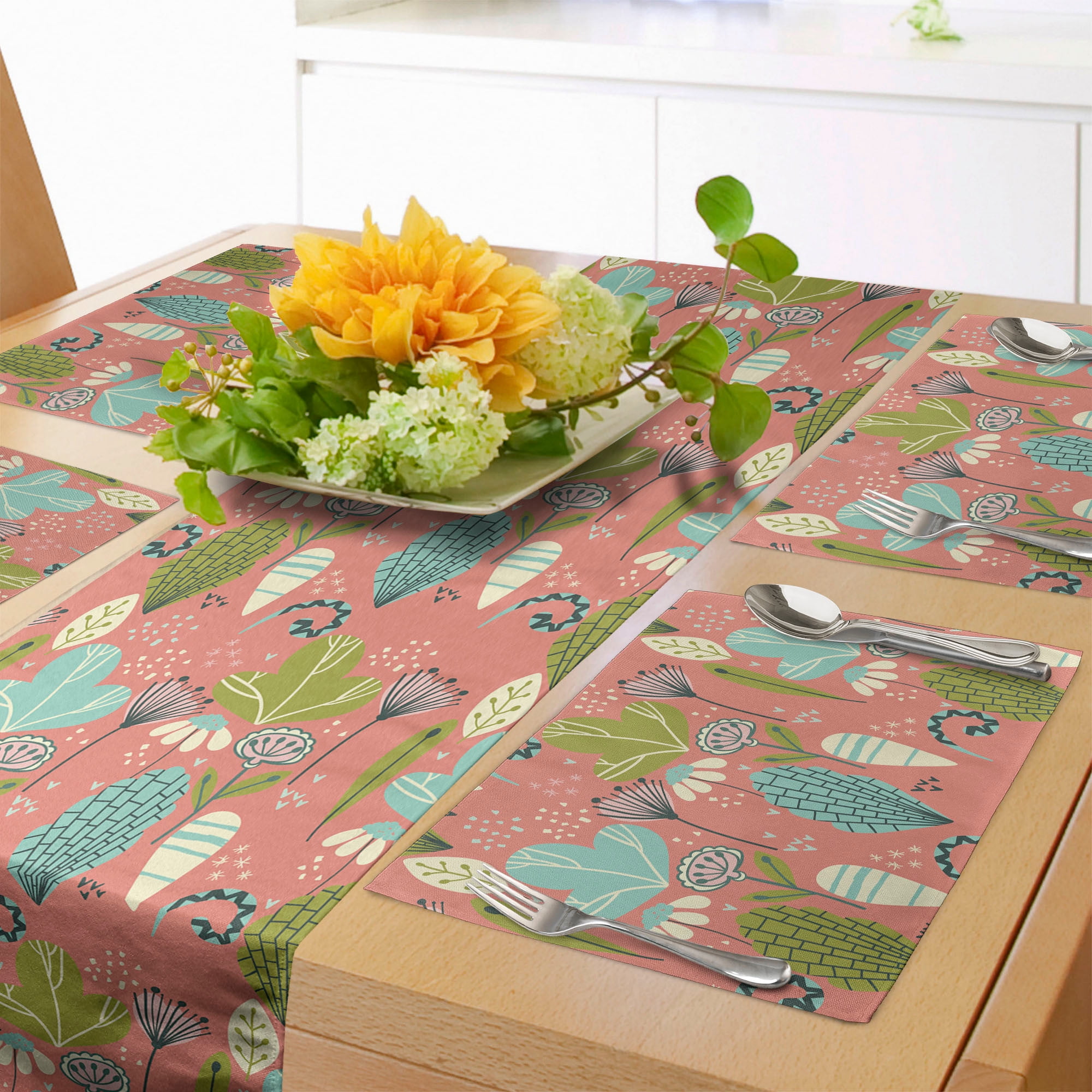 Ambesonne Woodland Table Runner & Placemats, Dandelion Spring Flora Art ...