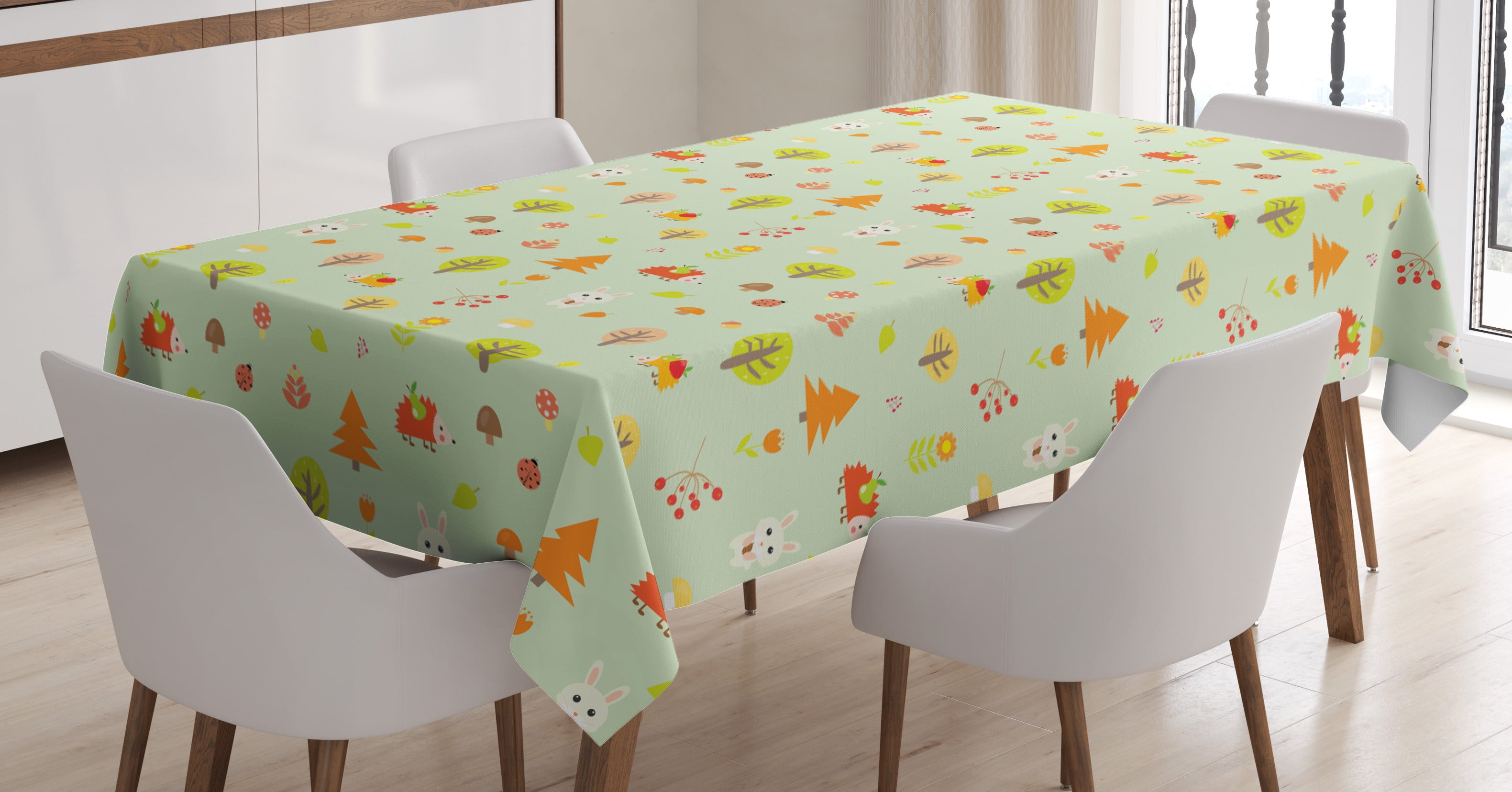 Ambesonne Woodland Tablecloth Rectangular Table Cover, Cartoon Art ...