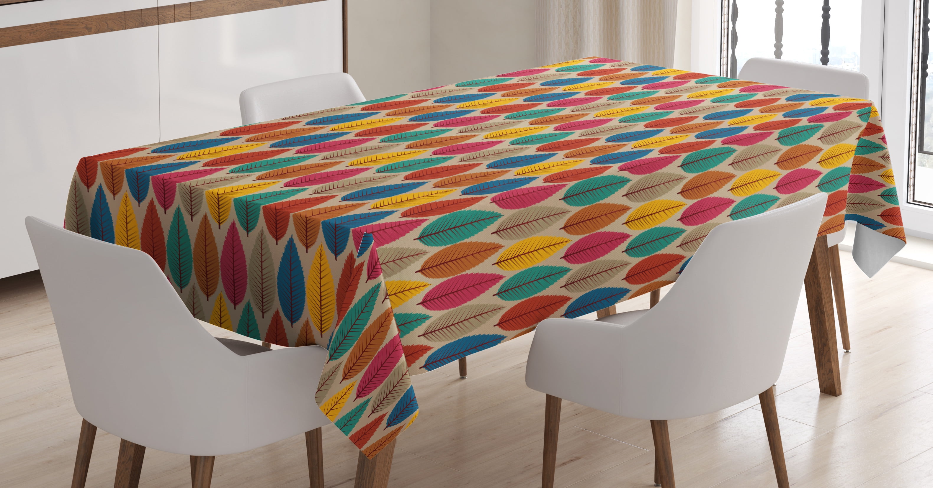 Ambesonne Woodland Tablecloth Rectangular Table Cover, Fallen Leaves ...