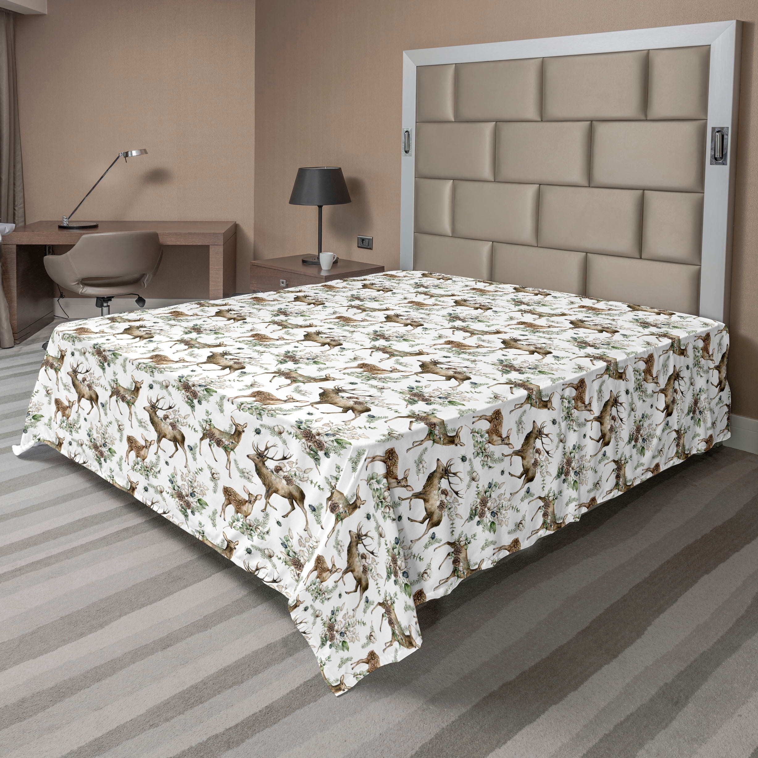Ambesonne Woods Flat Bedding Sheet Soft Top Sheet, Antler Reindeer ...